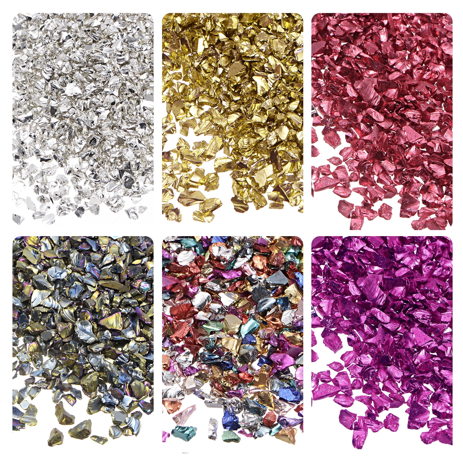 Uxcell 6 Colors Crushed Glass Chips, 1-4mm Irregular Glitter Metallic ...