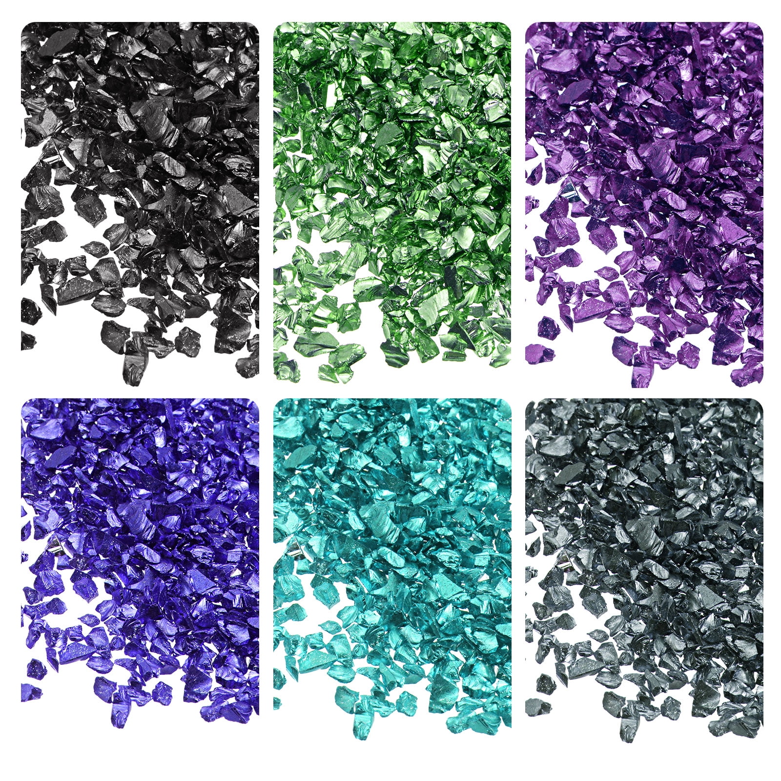 Uxcell Crushed Glass Chips, 6 Colors, 1-4mm Irregular Glitter Metallic ...