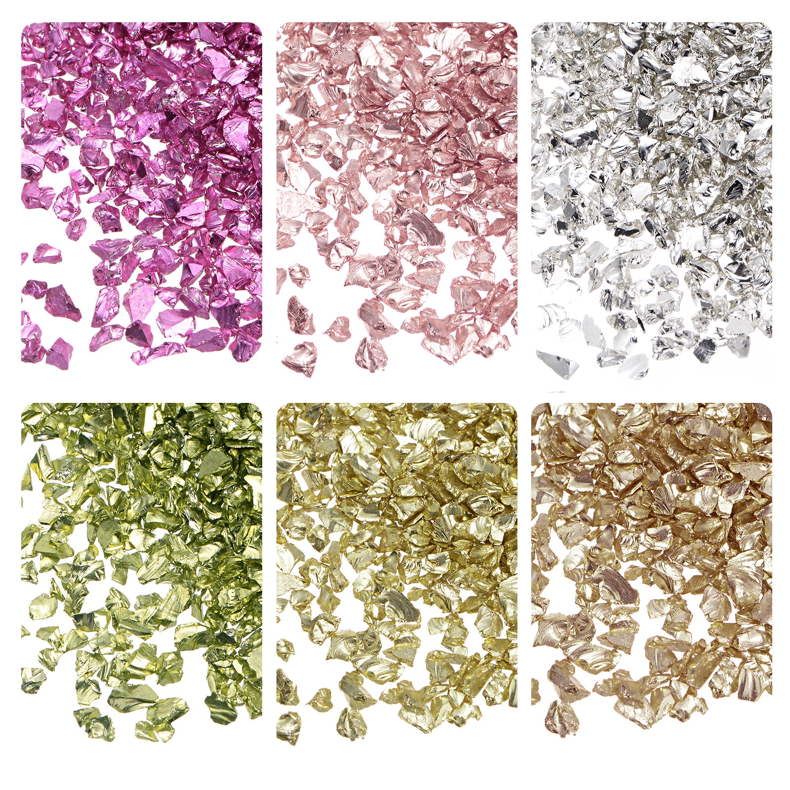 Uxcell 6 Colors Crushed Glass Chips, 1-4mm Irregular Glitter Metallic ...