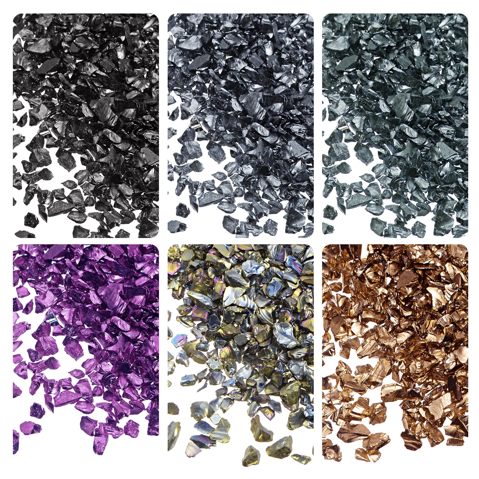 Uxcell 6 Colors Crushed Glass Chips, 1-4mm Irregular Sequins Metallic Color Glass 28g Dark Color ...