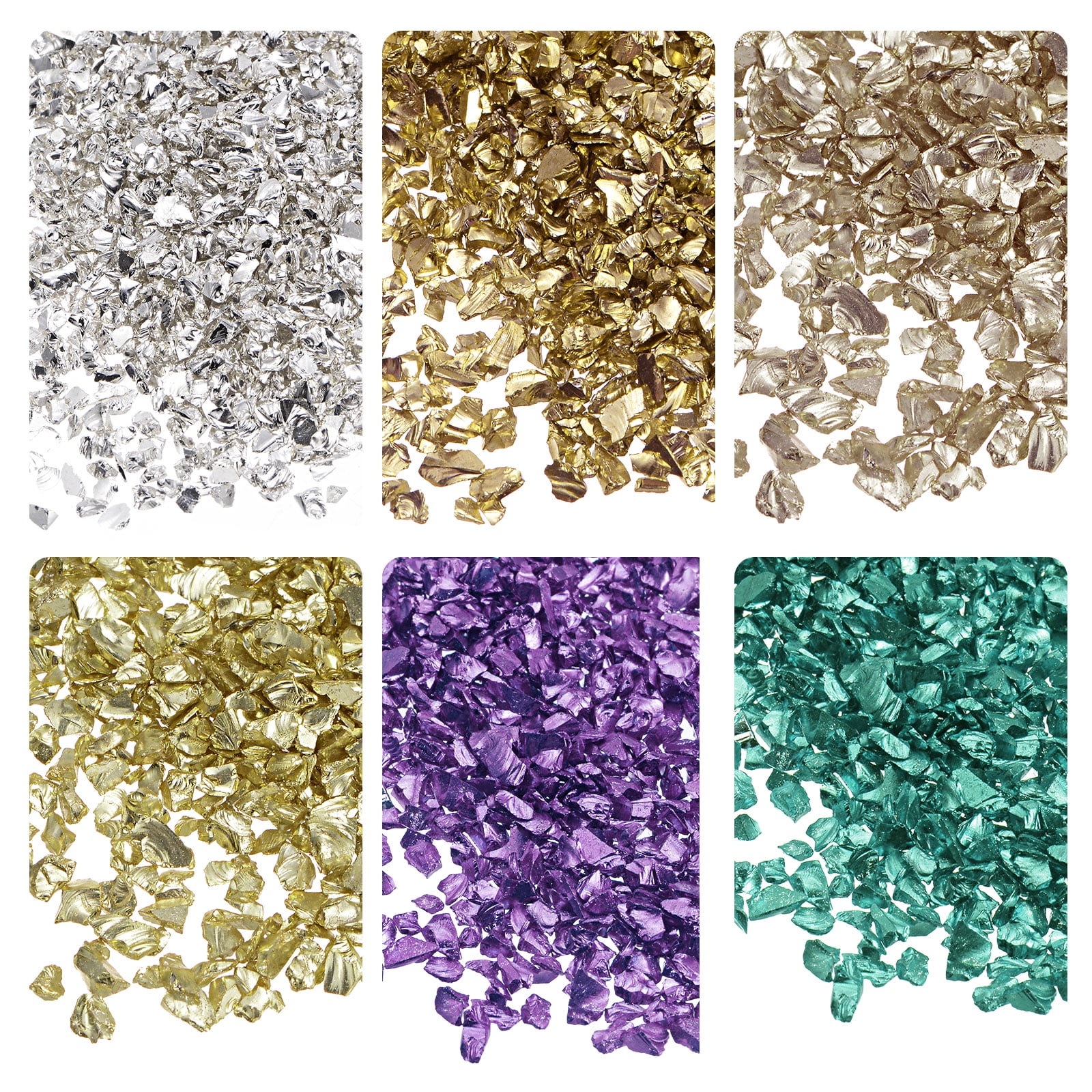 Uxcell 6 Colors Crushed Glass Chips, 1-4mm Irregular Sequins Metallic ...