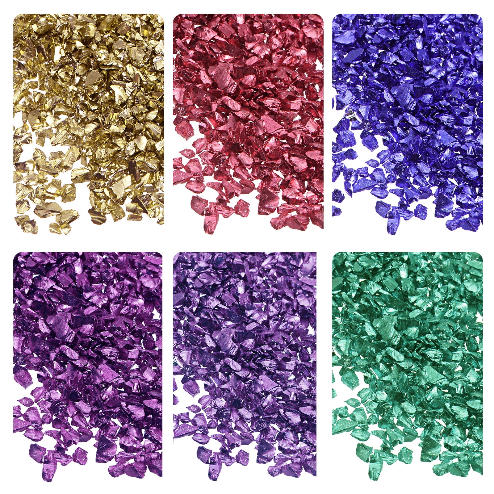 Uxcell 6 Colors Crushed Glass Chips, 1-4mm Irregular Sequins Metallic Color Glass 28g Purple ...