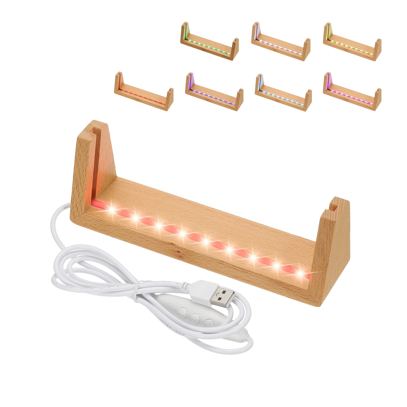 Uxcell 6 Inch Wooden LED Light Base Beech Wood Light Display Stand ...