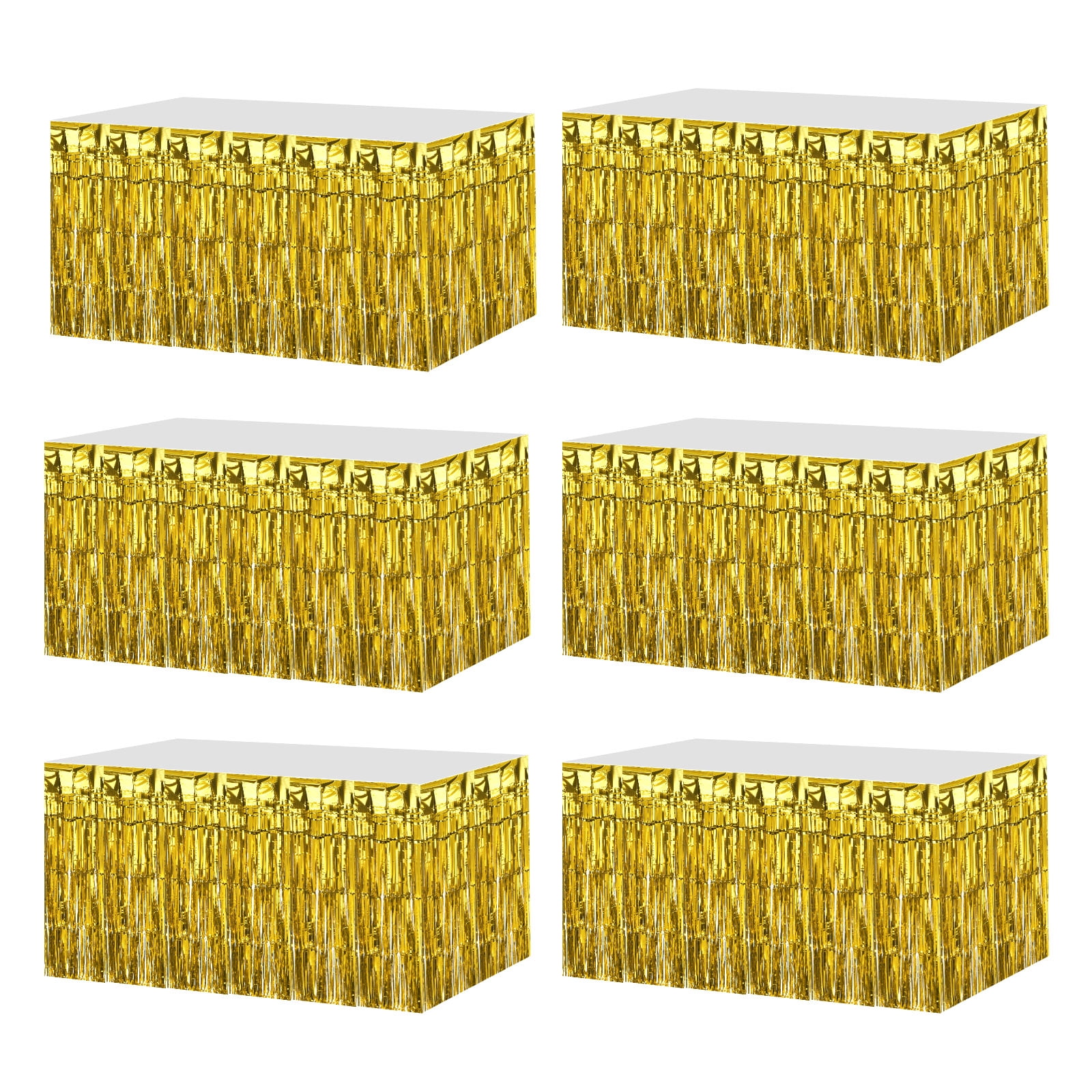 Uxcell 6 Pack 29x108 Inch Gold Metallic Foil Fringe Tinsel Table Skirts ...
