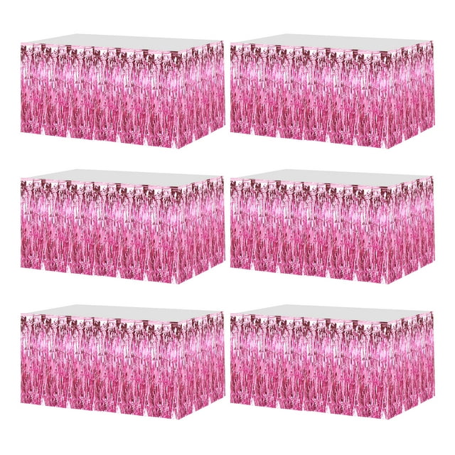 Uxcell 6 Pack 29x108 Inch Pink Metallic Foil Fringe Tinsel Table Skirts ...