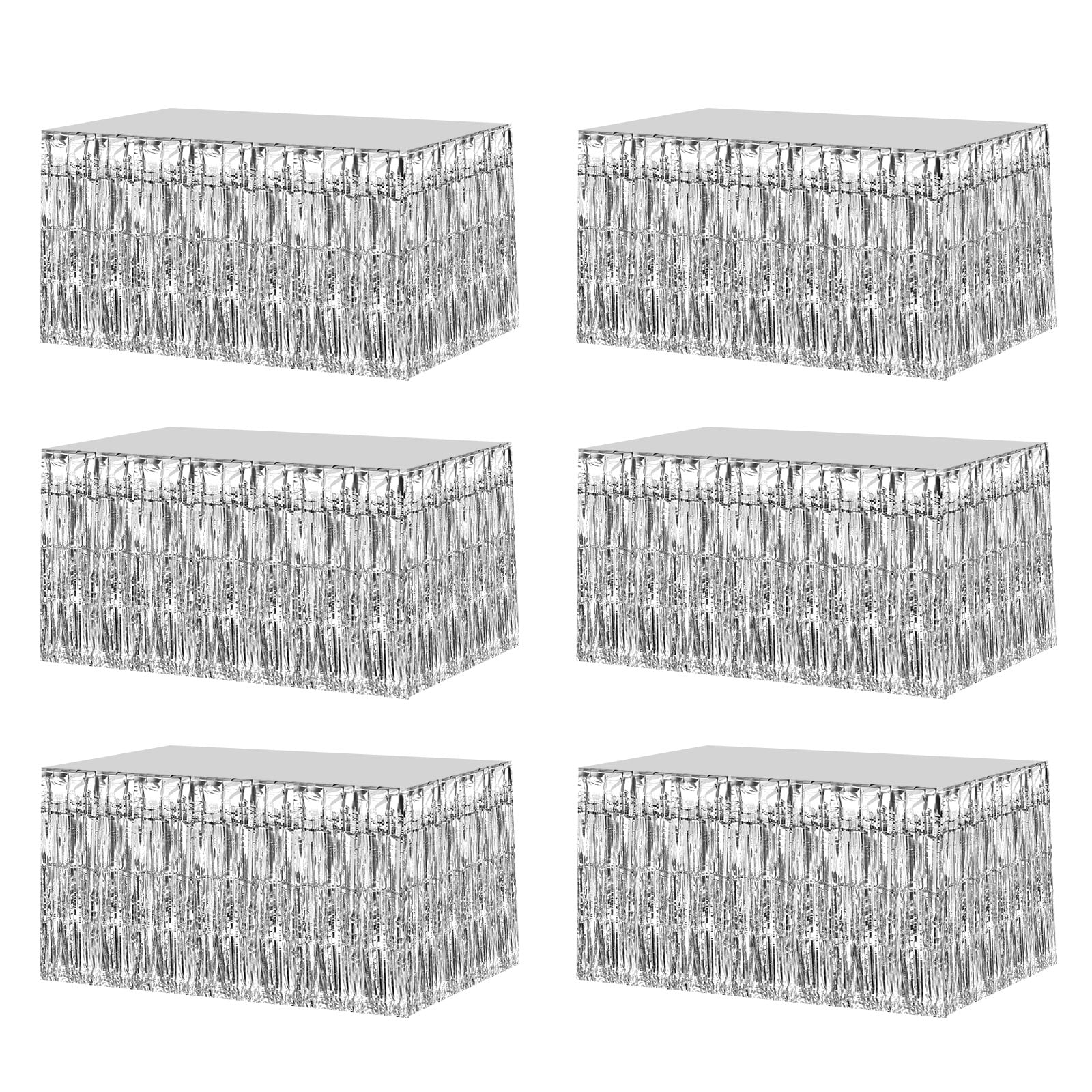 Uxcell 6 Pack 29x108 Inch Silver Metallic Foil Fringe Tinsel Table ...