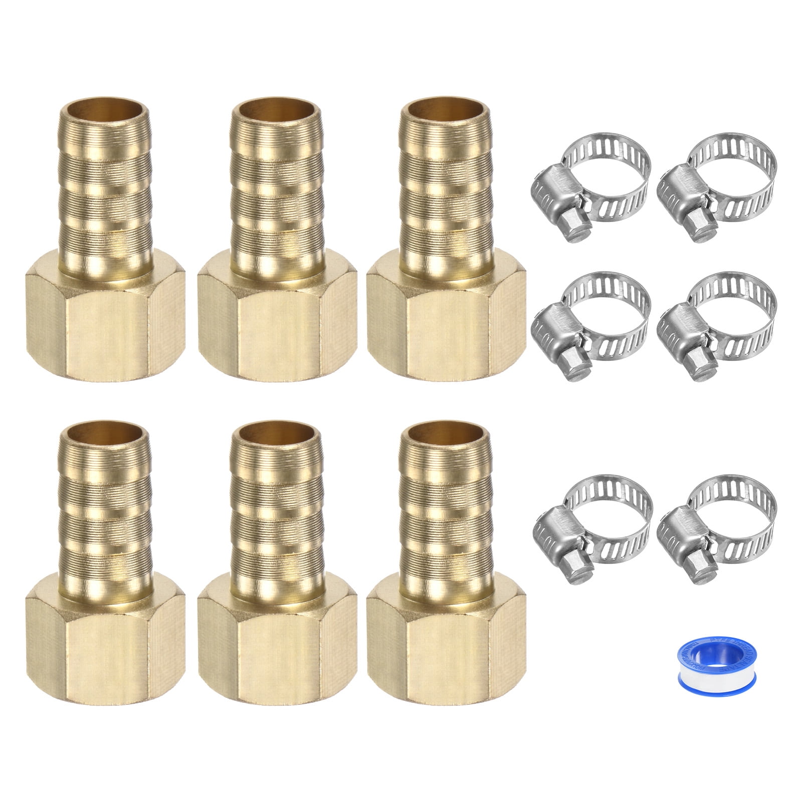 Uxcell 6-Pack Brass Hose Barb Fittings, 10mm x G1/4 Female Adapter Hose Connector with Stainless ...