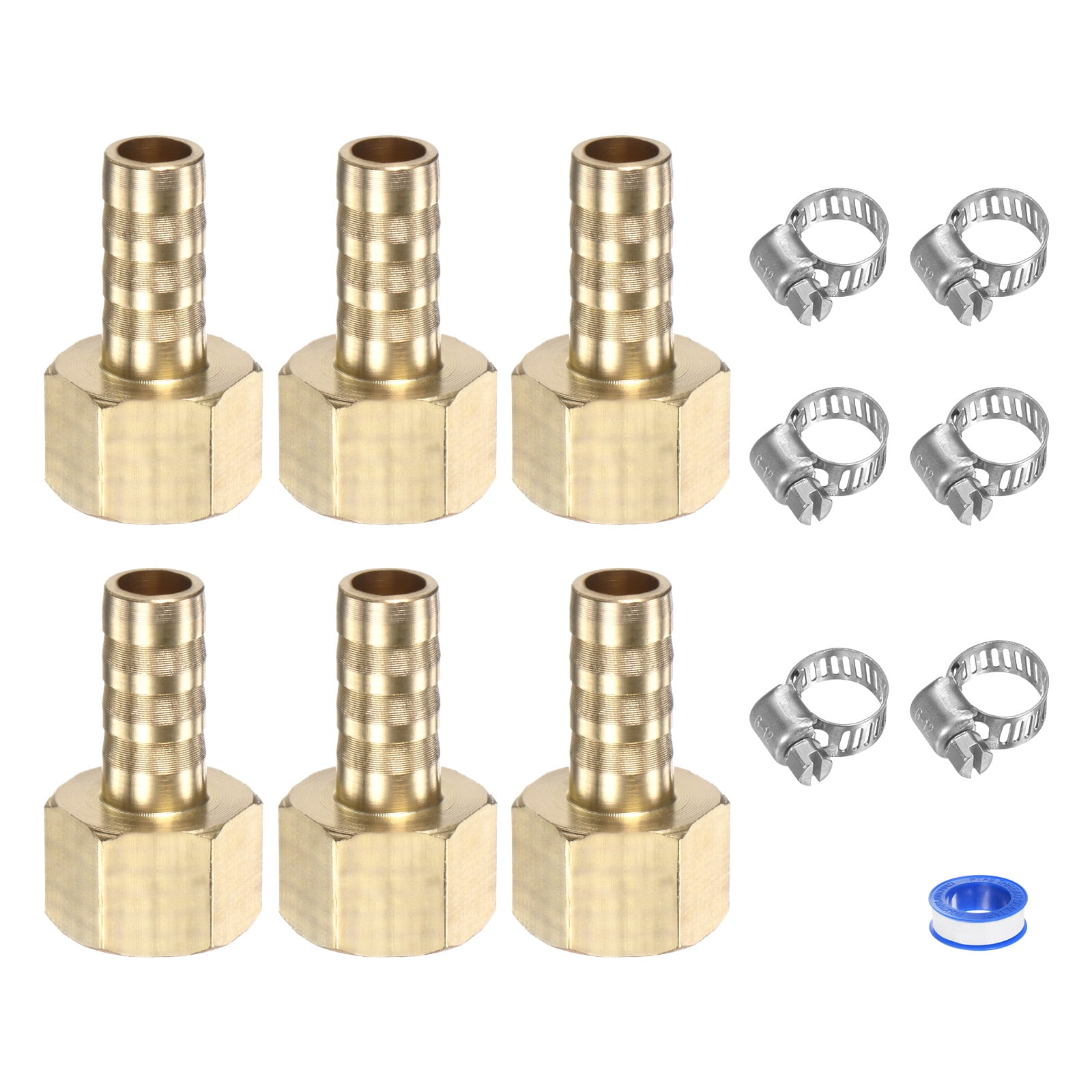 Uxcell 6-Pack Brass Hose Barb Fittings, 8mm x G1/4 Female Adapter Hose ...