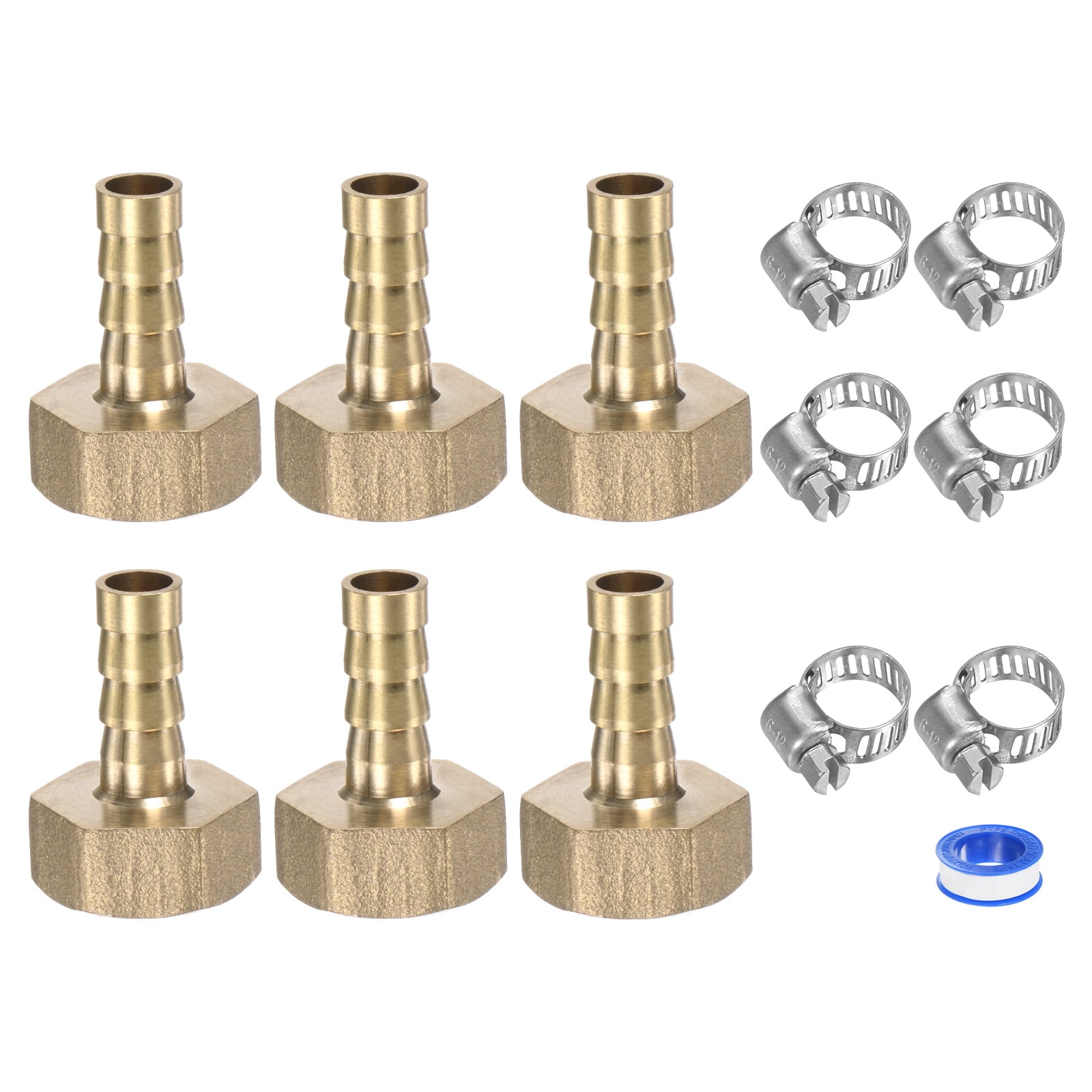 Uxcell 6-Pack Brass Hose Barb Fittings, 8mm x G3/8 Female Adapter Hose ...