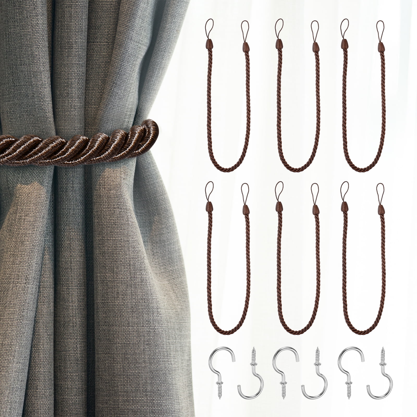Uxcell 6 Pack Curtain Tiebacks, 75cm/29.5" Braided Drapery Holdback ...