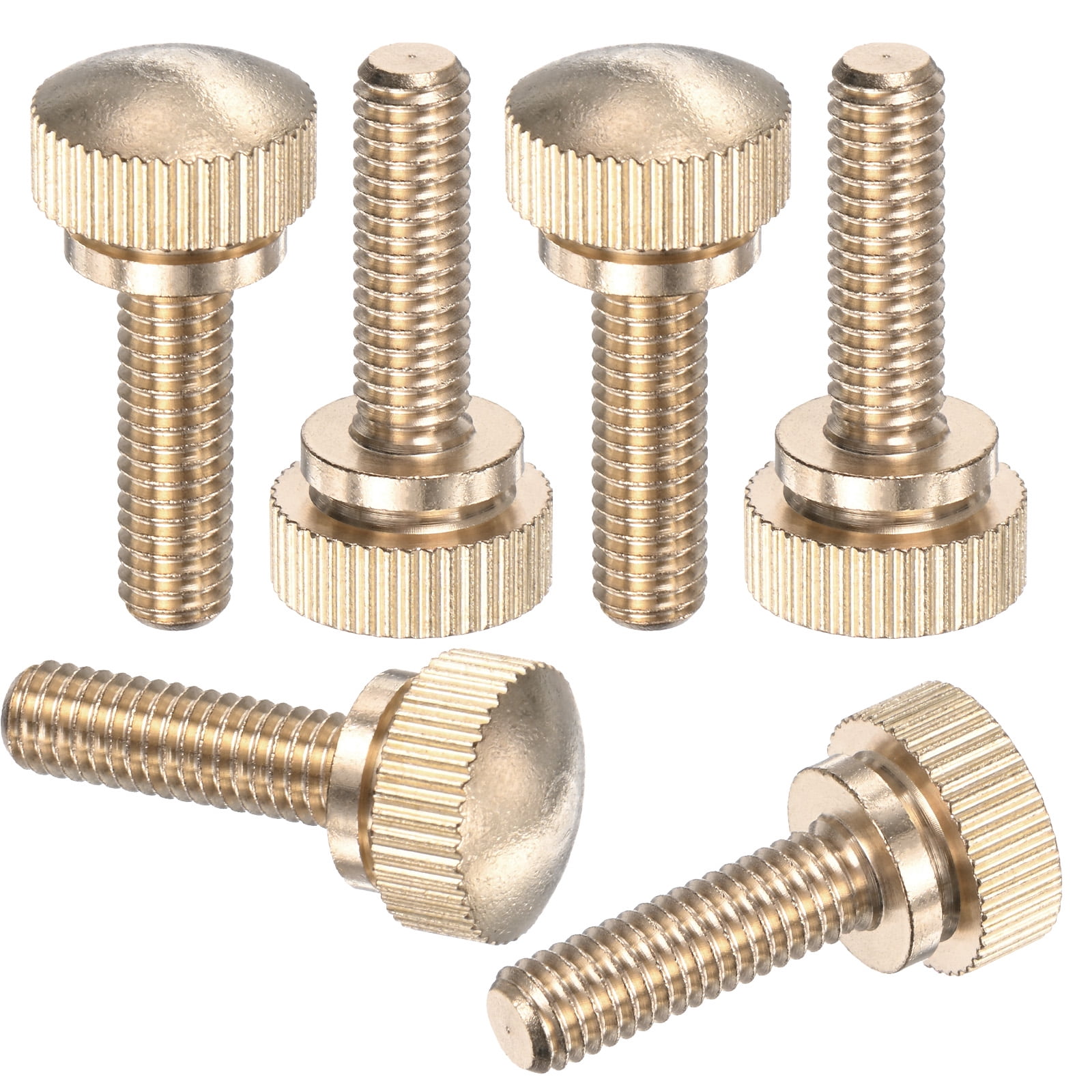 Uxcell 6-Pack Knurled Thumb Screws, M6x20mm Solid Brass Flat Head Knobs Bolts with Shoulder Grip ...