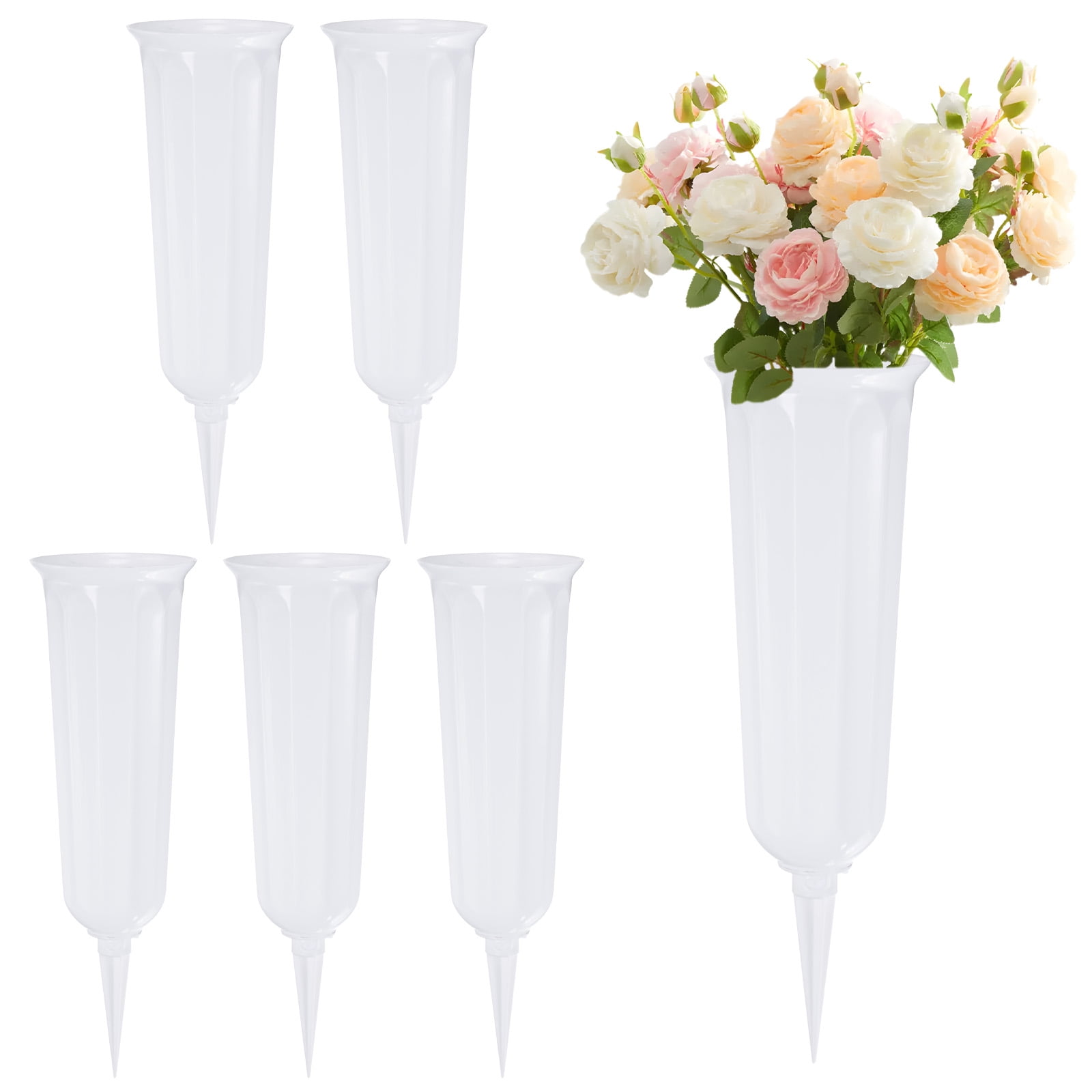 Uxcell 6-Pack Memorial Flower Vase, 9.8 Inch Plastic Cemetery Vases ...