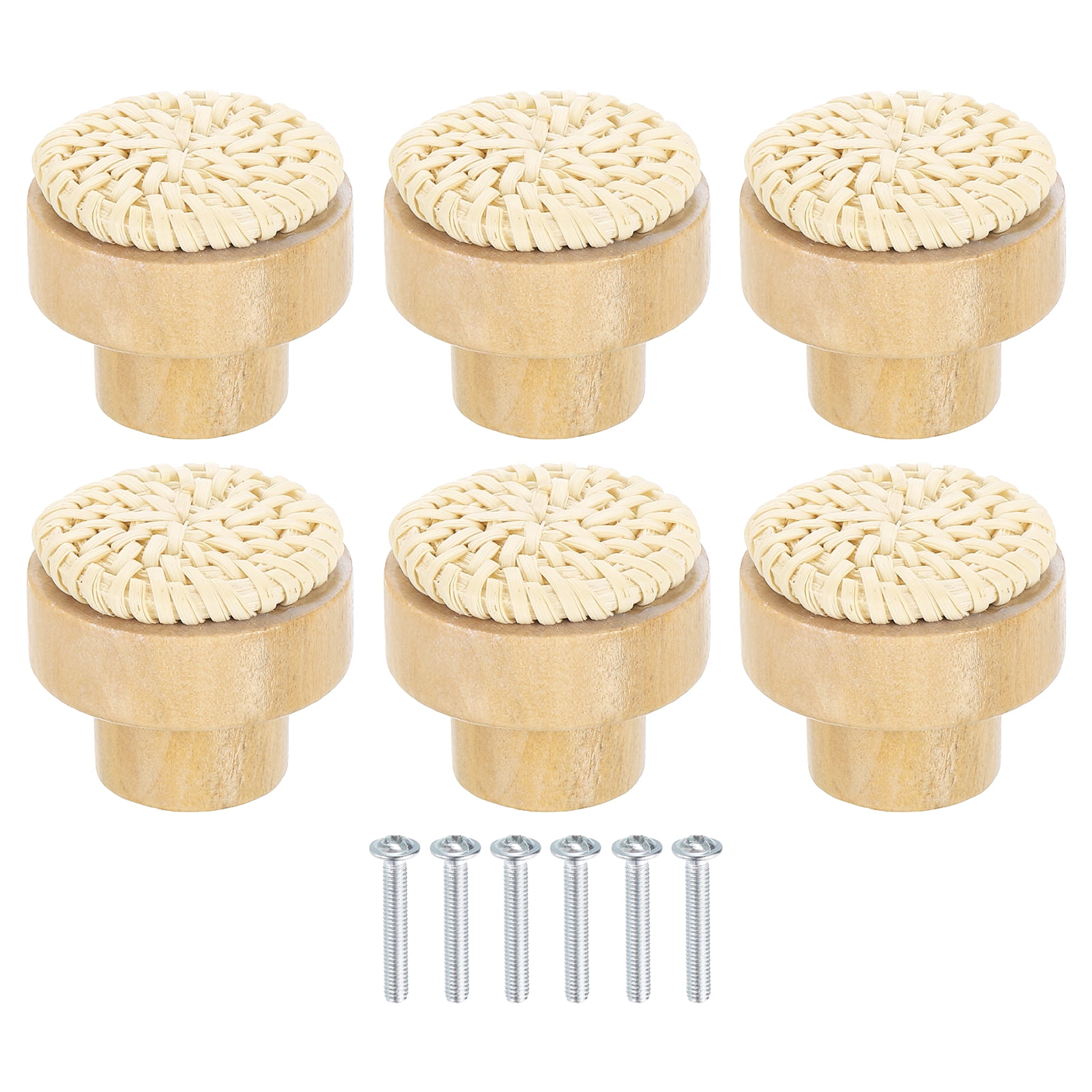 Uxcell 6 Pack Rattan Dresser Knobs, 1.38" Handmade Wicker Woven Drawer ...