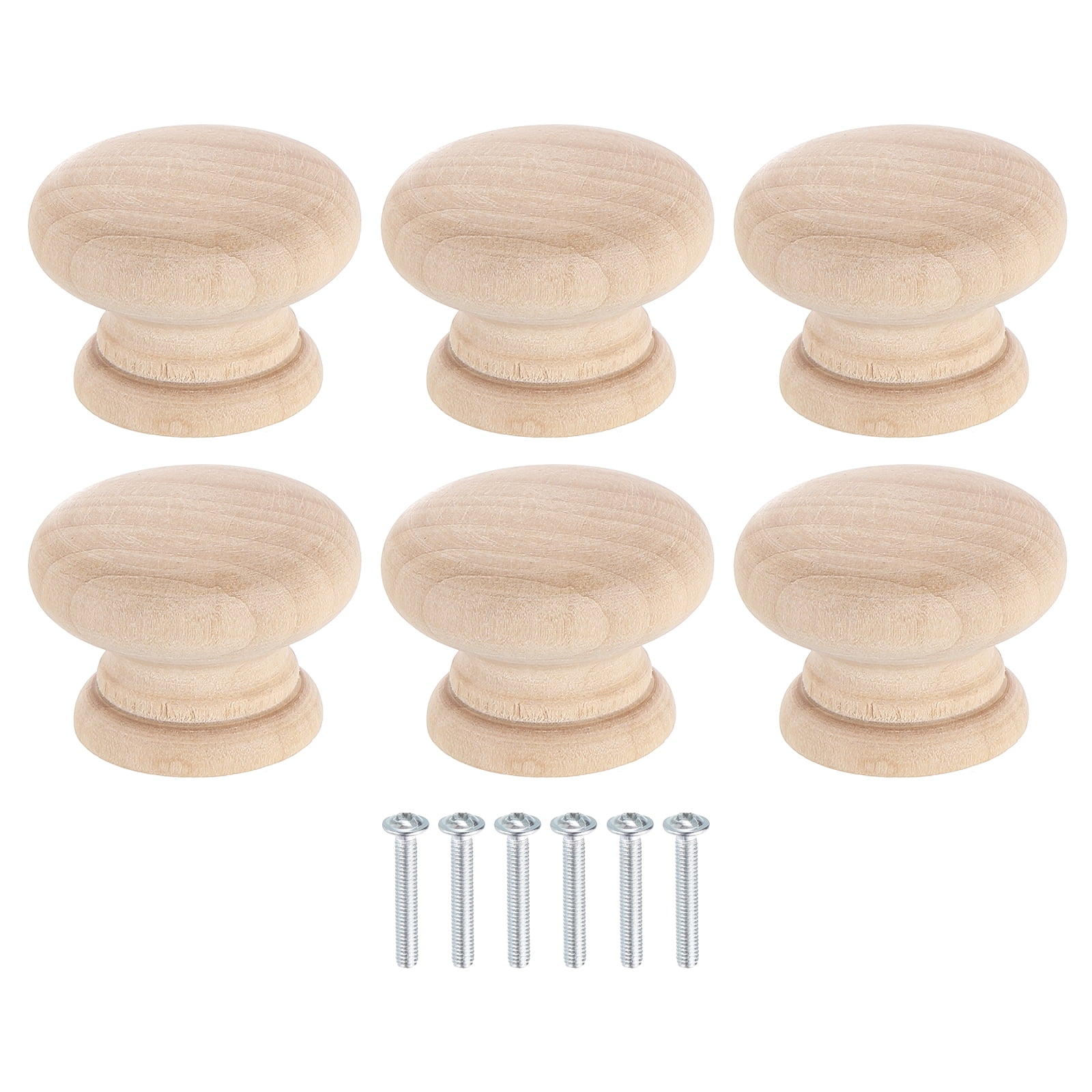 Uxcell 6 Pack Round Wood Drawer Knob, 1 3/8" Diameter Round Dresser ...
