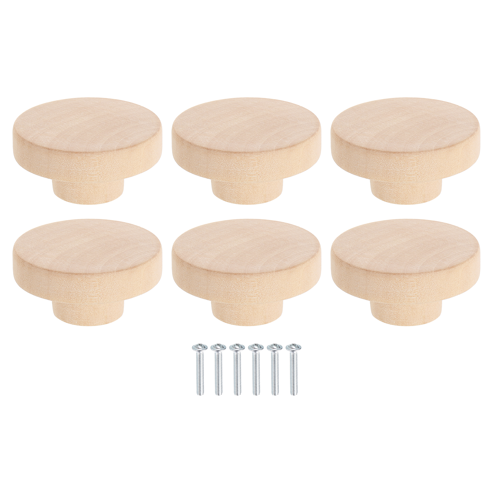 Uxcell 6 Pack Round Wood Drawer Knob, 2" Diameter Flat Round Dresser ...