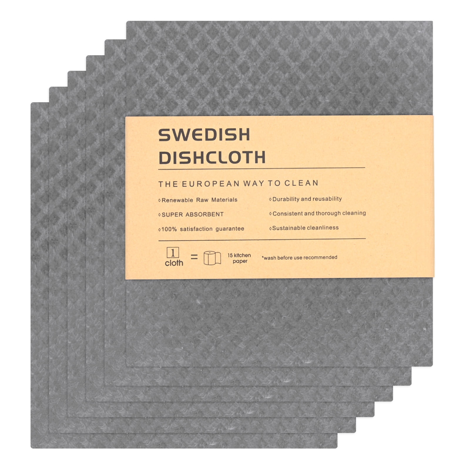 Uxcell 6-Pack Swedish Dishcloths for Kitchen, 7"x8" Wood Pulp Cellulose ...