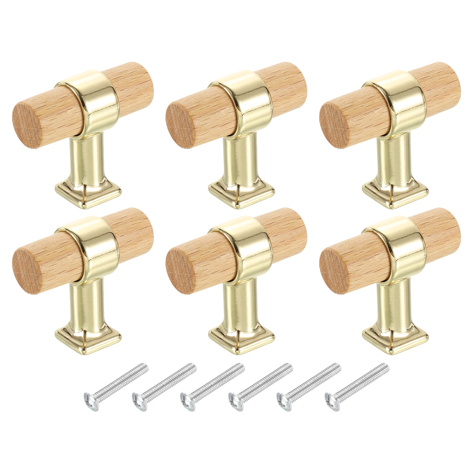 Uxcell 6 Pack T-Bar Wooden Drawer Pulls, 1.57" x 0.69" Wood Cabinet ...