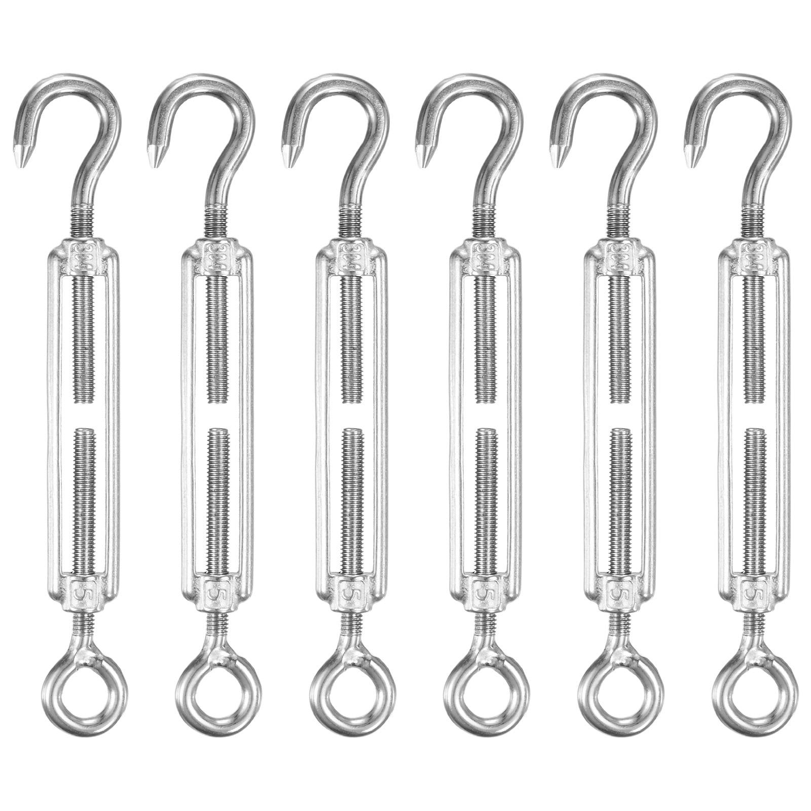 Uxcell 6-Pack Turnbuckle Hook and Eye, M5 Stainless Steel Heavy ...