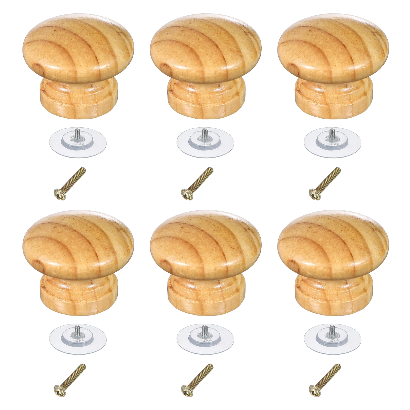Uxcell 6 Pack Wood Drawer Knobs, Round Single Hole Wooden Cabinet Knobs ...