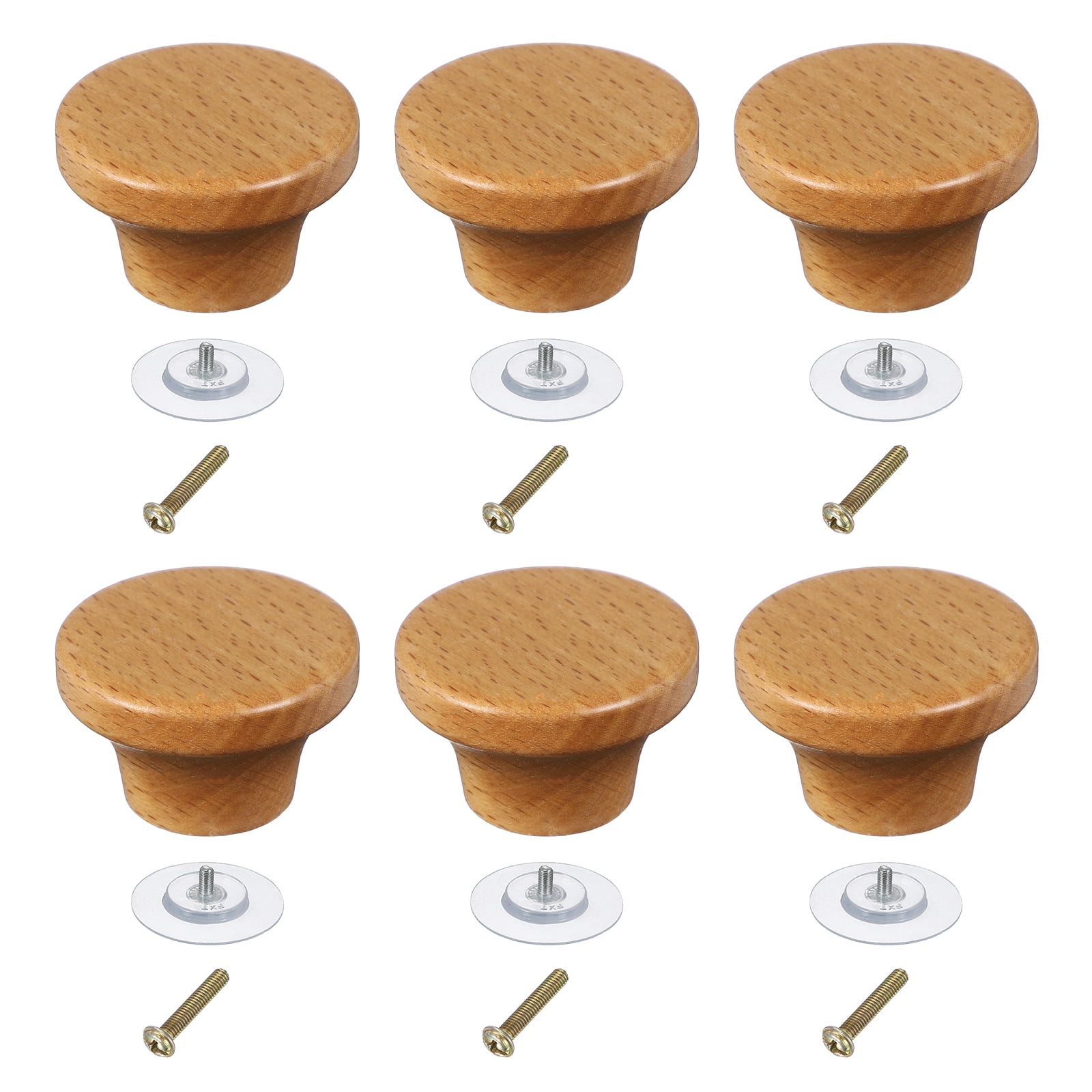 Uxcell 6 Pack Wood Drawer Knobs, Round Single Hole Wooden Cabinet Knobs ...