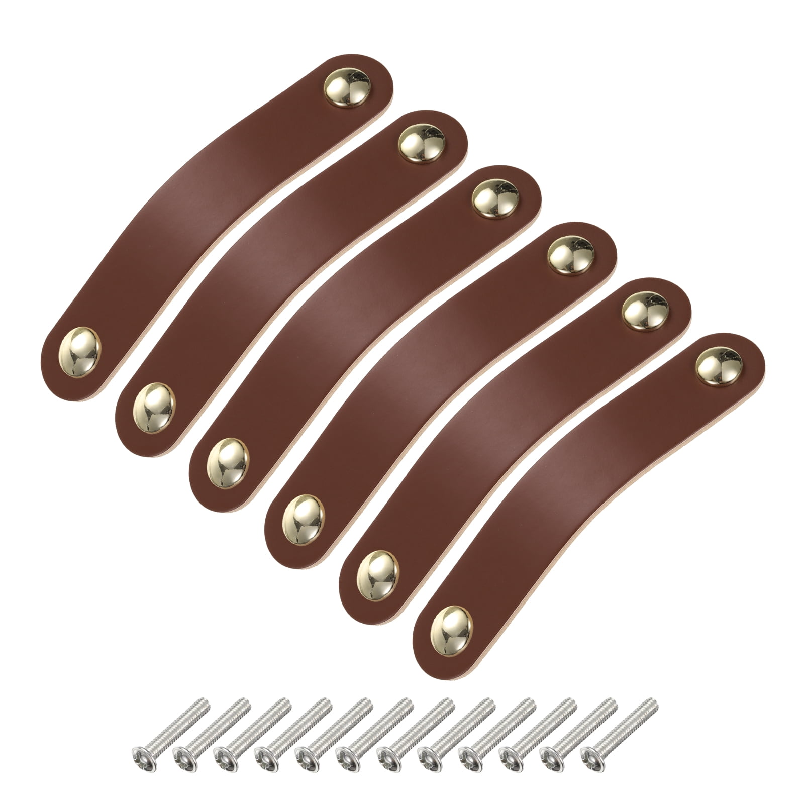 Uxcell 6 Packs Leather Drawer Pulls Double Hole Knobs with Screws ...