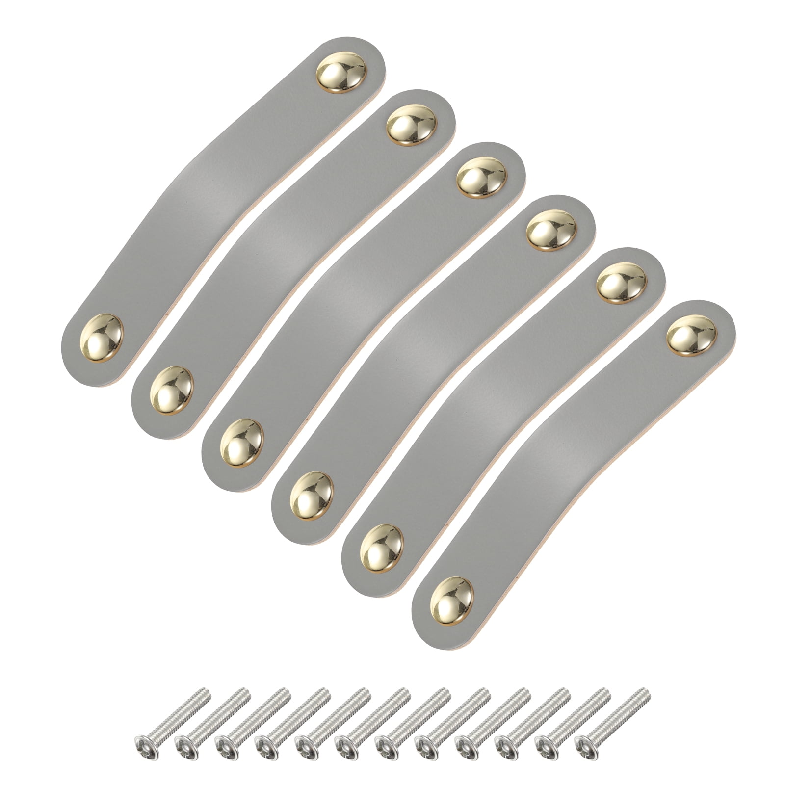 Uxcell 6 Packs Leather Drawer Pulls Double Hole Knobs with Screws, Grey ...