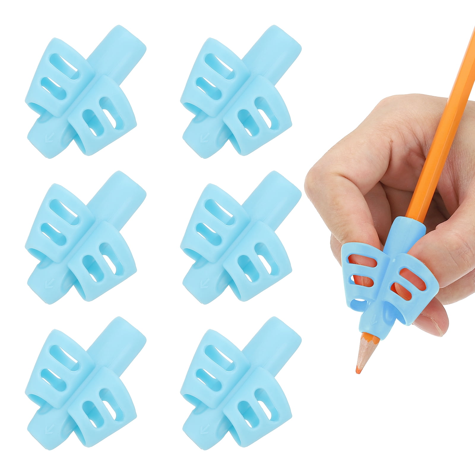Uxcell 6 Pcs 2 Fingers Handwriting Pencil Grippers, Light Blue ...
