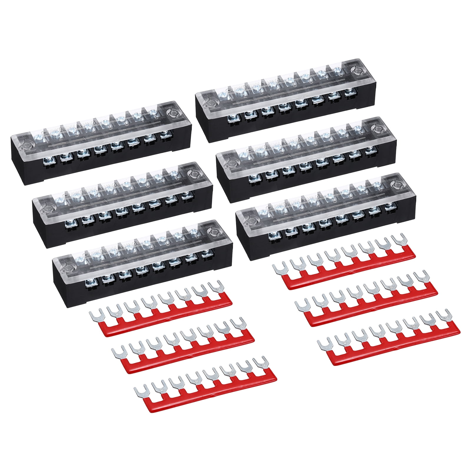 Uxcell 6 Pcs Dual Row Terminal Block, 600V 15A 8 Positions Screw Terminal Block with 6PCS Pre ...
