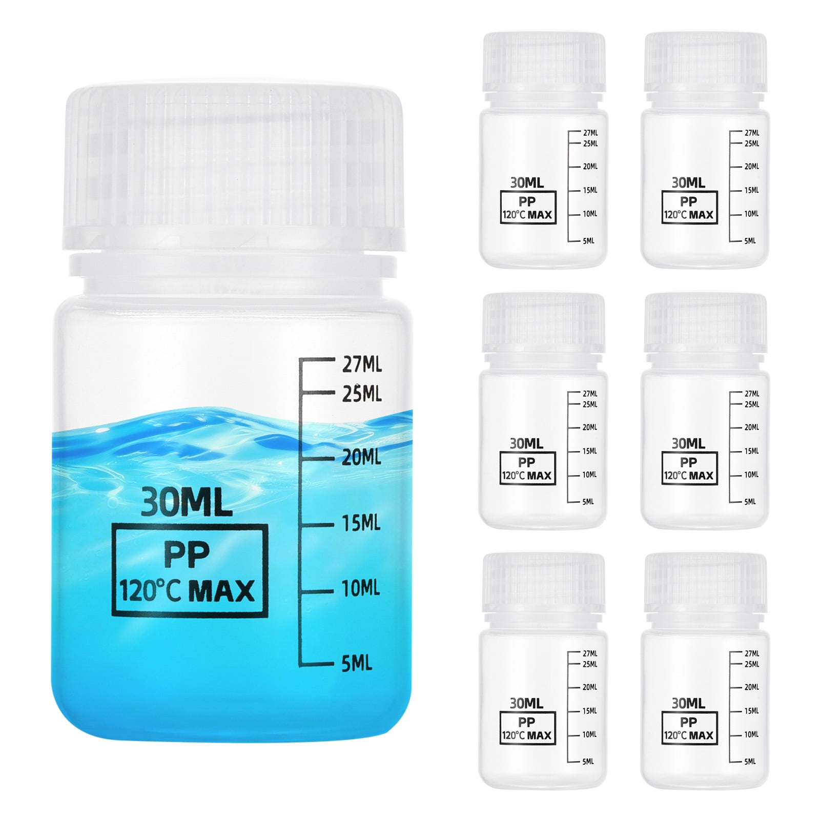 Uxcell 6 Pcs Plastic Sample Bottles with Screw Cap, 1 oz 30ml Wide ...