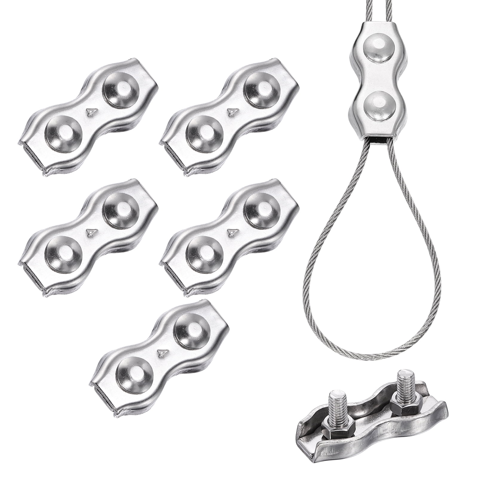 Uxcell 6 Pcs Stainless Steel Duplex Wire Rope Clips, M5 Duplex Bolt ...