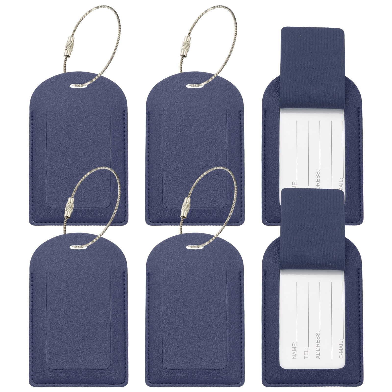 Uxcell 6 Pcs Suitcase Tags, Blue Leather Luggage Name Tags Travel ...