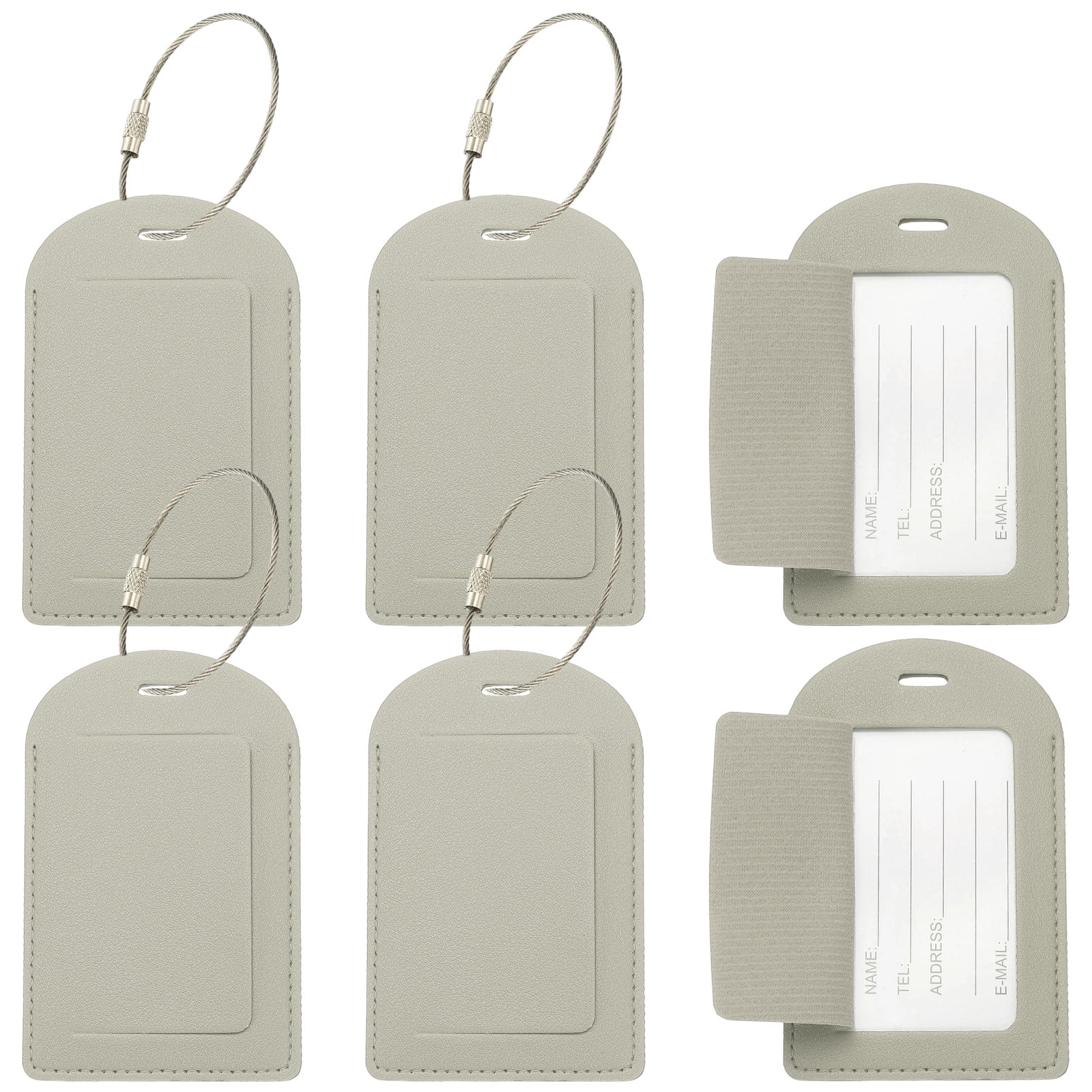 Uxcell 6 Pcs Suitcase Tags, Gray Leather Luggage Name Tags Travel ...