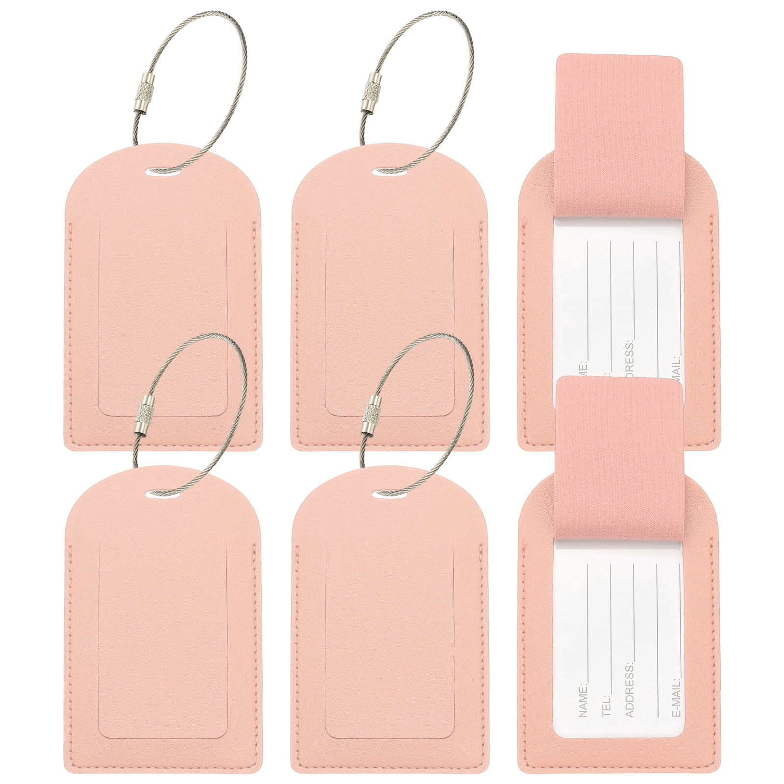 Uxcell 6 Pcs Suitcase Tags, Pink Leather Luggage Name Tags Travel ...