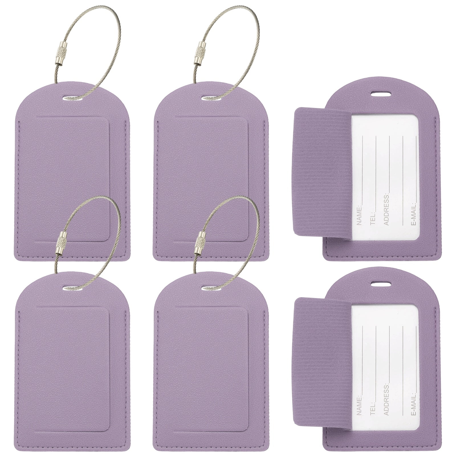 Uxcell 6 Pcs Suitcase Tags, Purple Leather Luggage Name Tags Travel ...