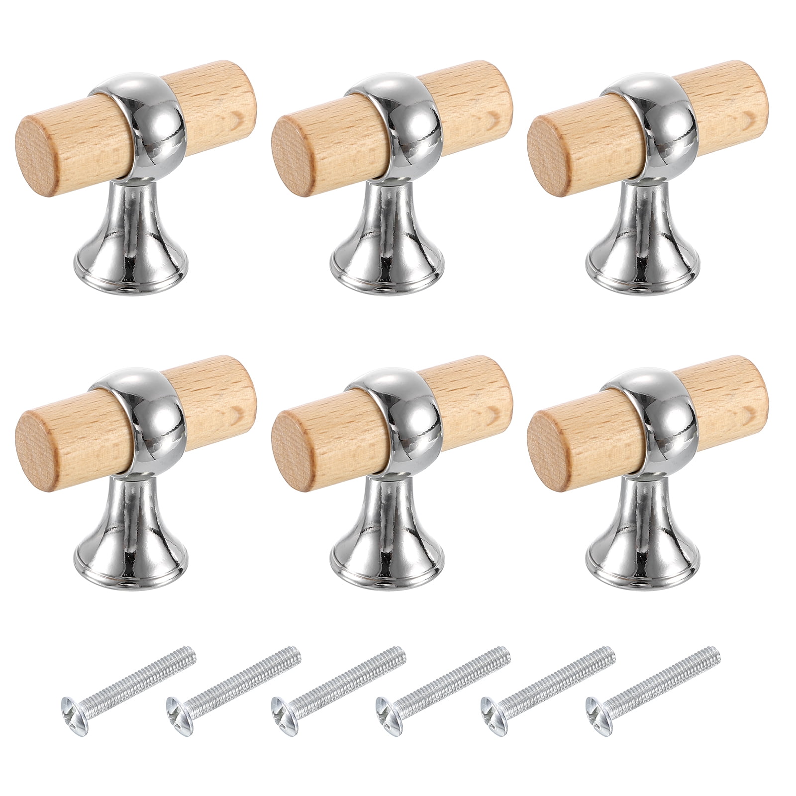 Uxcell 6 Pcs T Bar Wooden Drawer Pulls Single Hole Handles with Screws ...