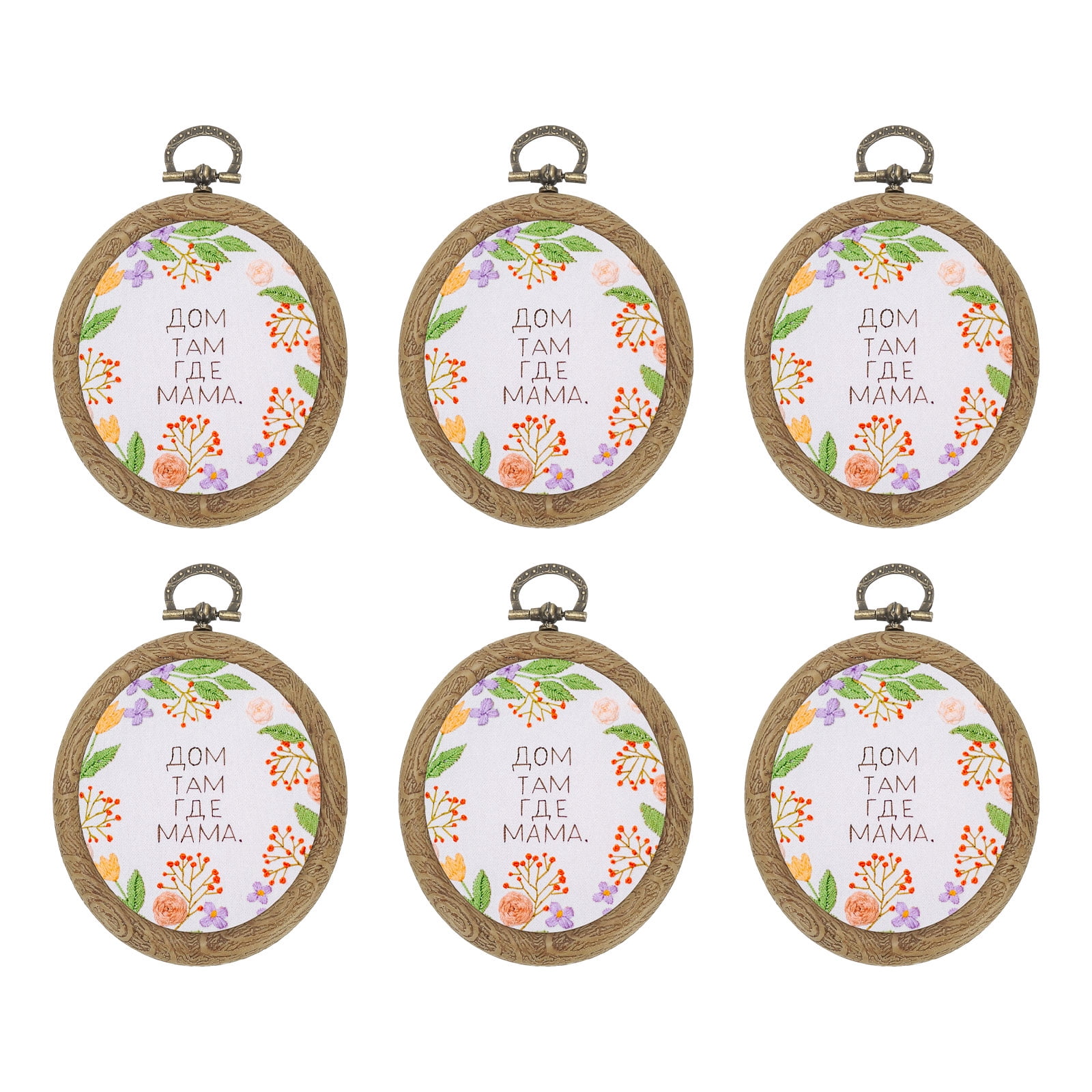 Uxcell 6 Pieces 3"x2.4" Embroidery Hoops Frame Imitated Wood Oval Cross ...