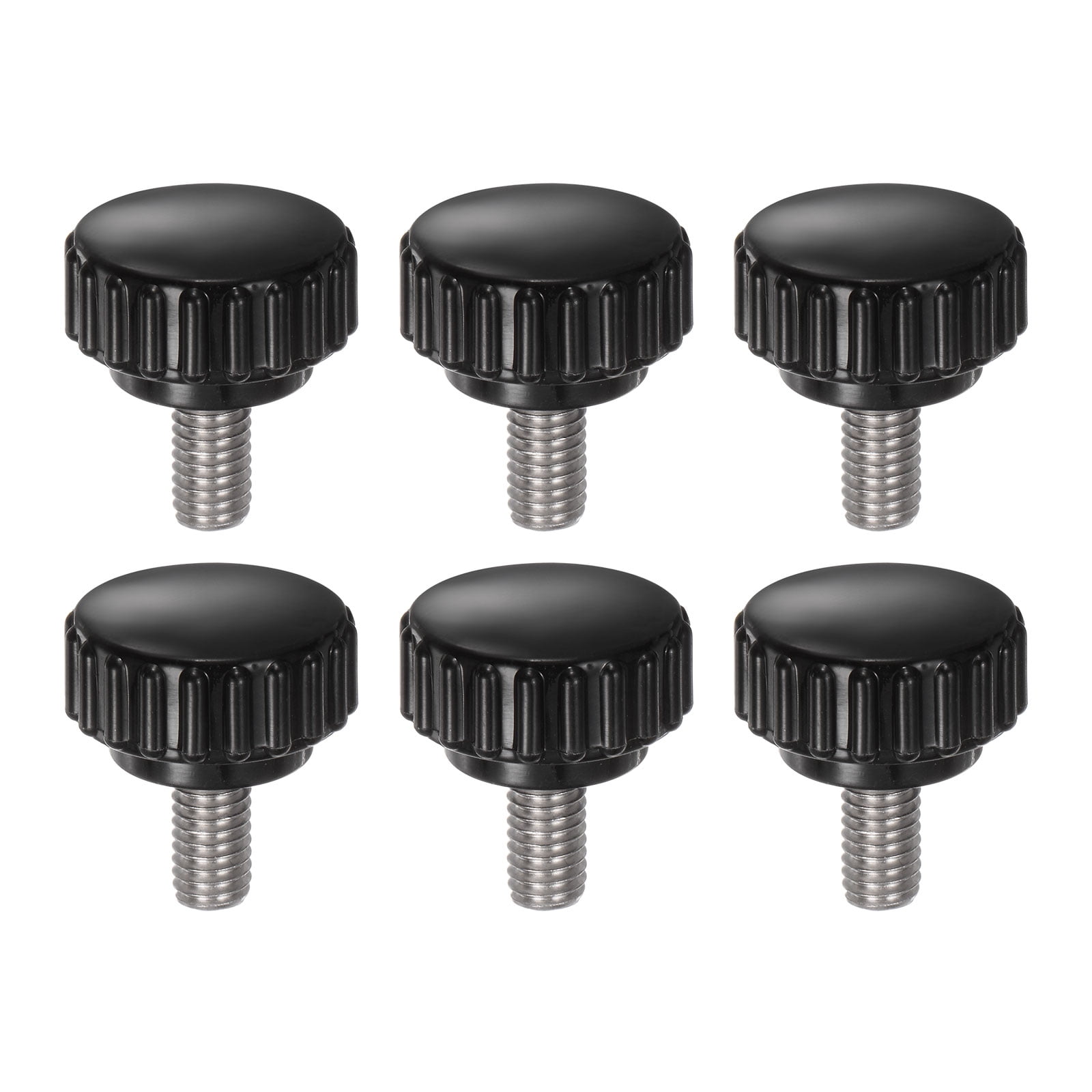 Uxcell 6 Pieces Knurled Clamping Knobs M6 x 12mm 304 Stainless Steel Threaded Stud 22mm Round ...
