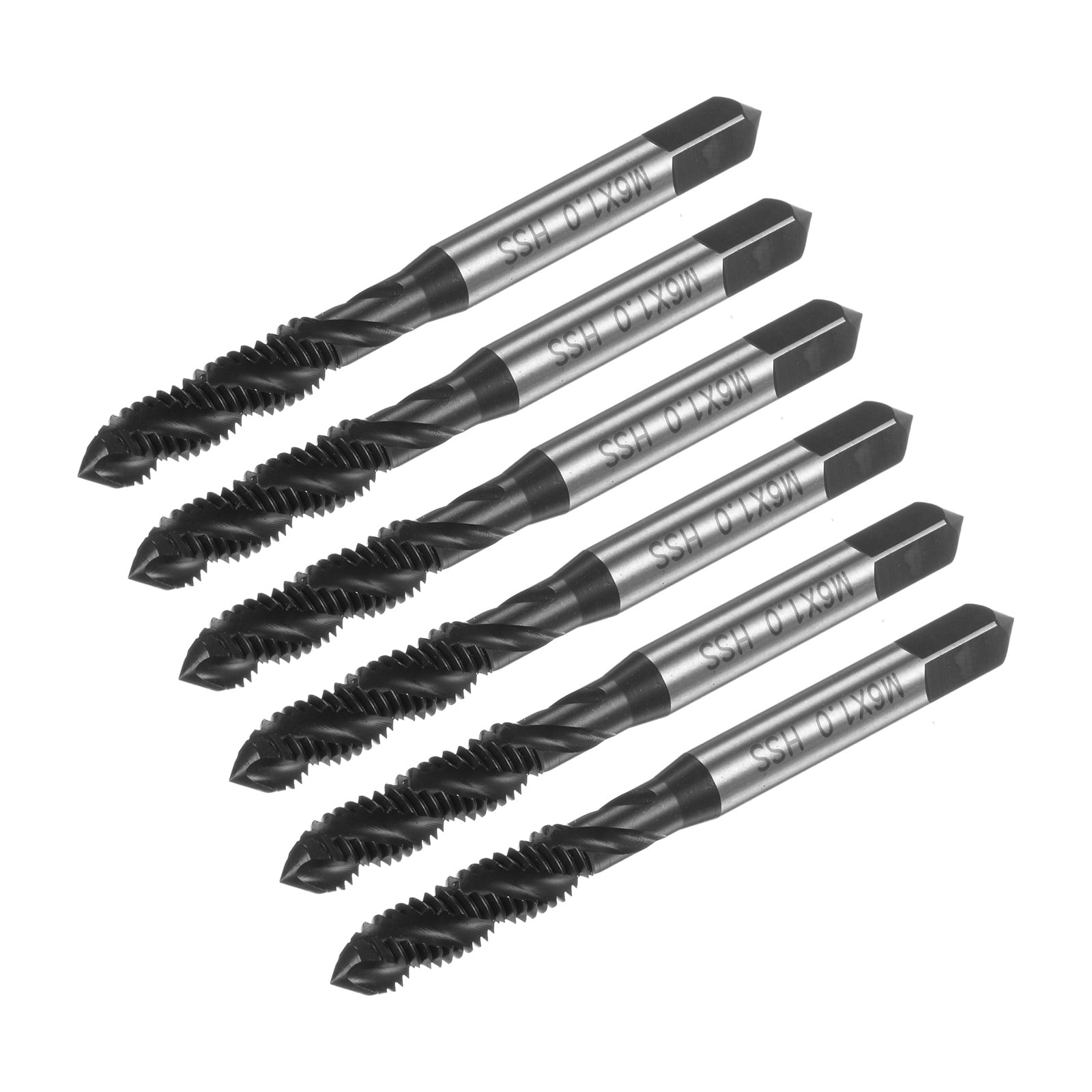 Uxcell 6 Pieces Metric Spiral Flute Thread Taps M6 x 1 H2 Nitride ...