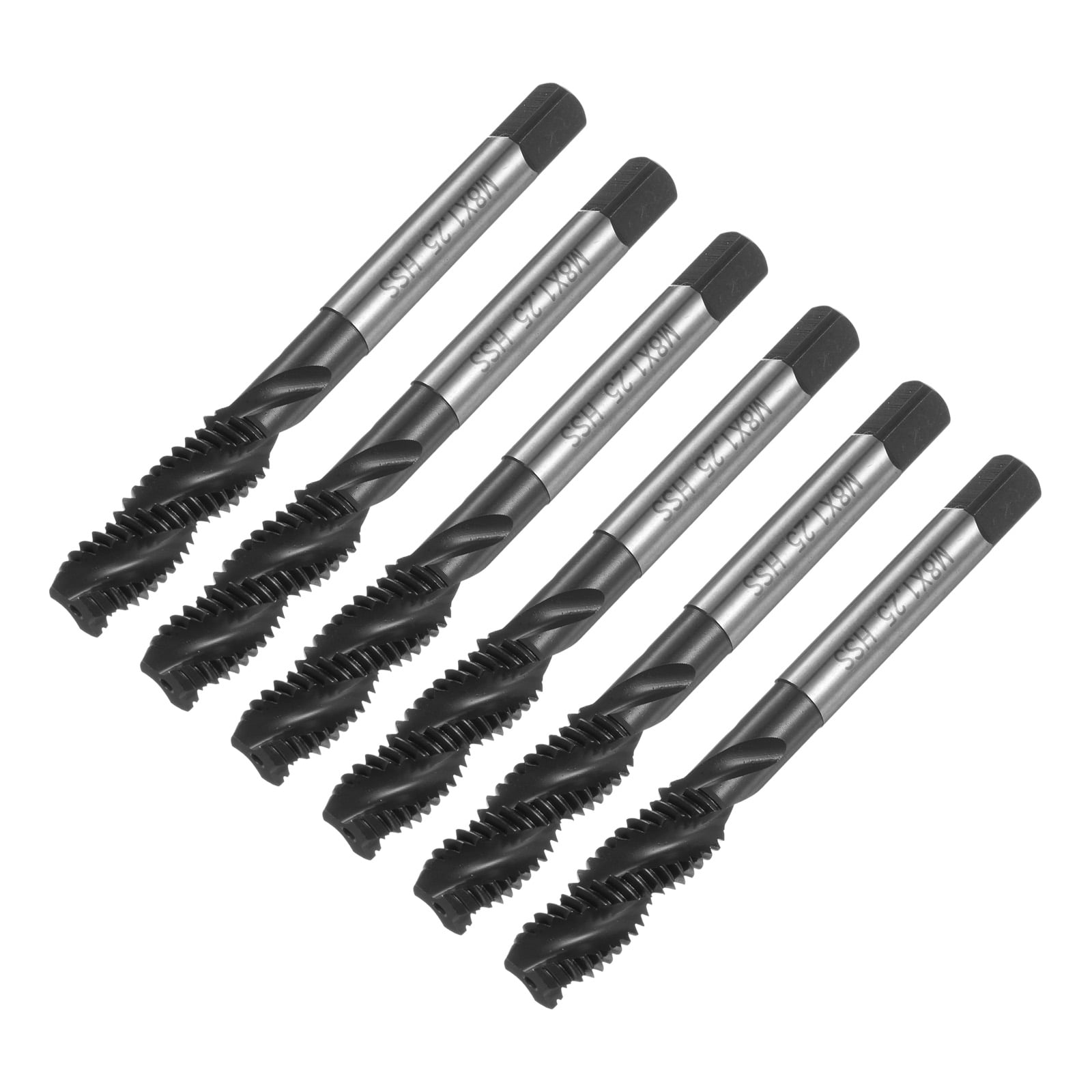 Uxcell 6 Pieces Metric Spiral Flute Thread Taps M8 x 1.25 H2 Nitride Coated Screw Threading Tap ...