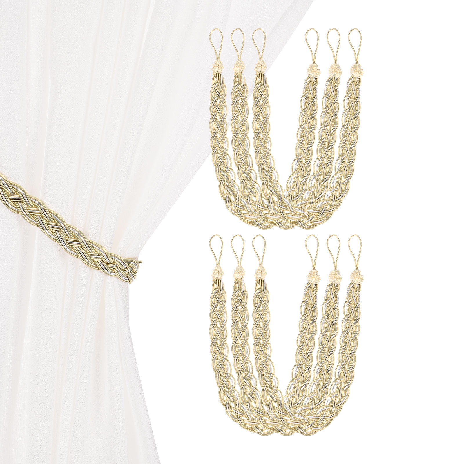 Uxcell 6-Set Curtain Tiebacks with Curtain Holdbacks, Braided Tie Backs ...