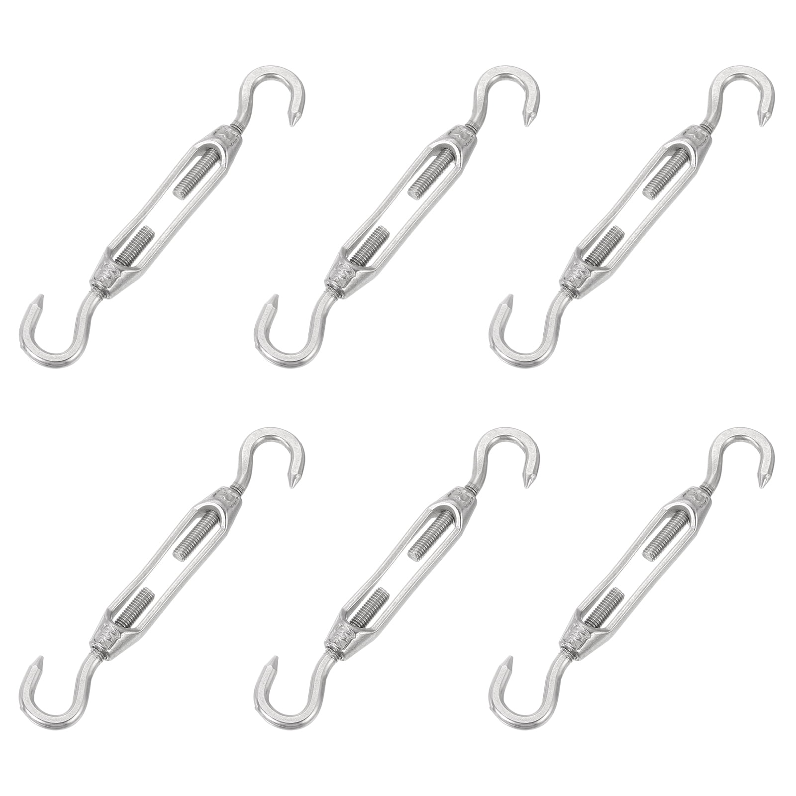 Uxcell 6 pack M4 Hook and Hook Turnbuckles Wire Rope Tension, 304 ...