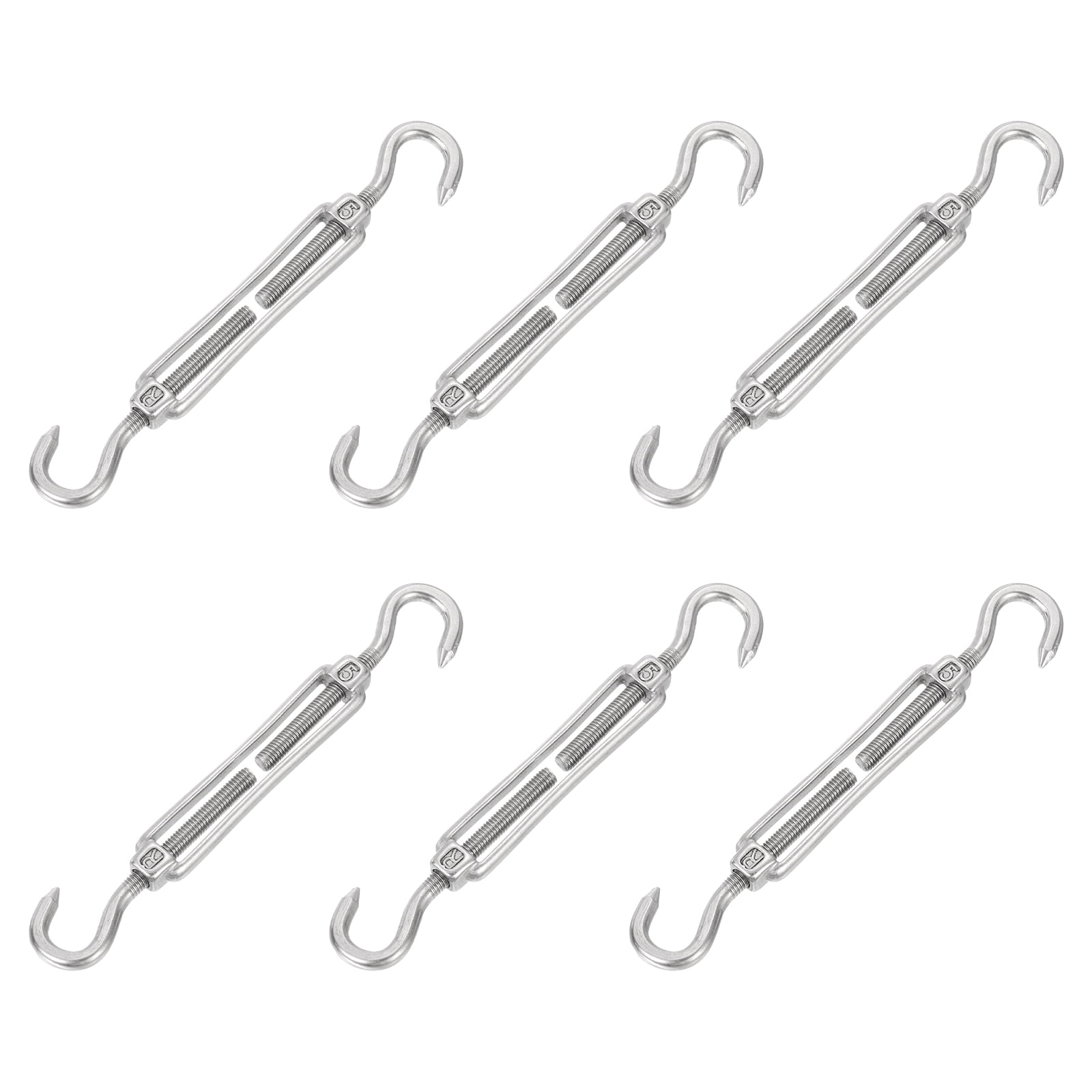 Uxcell 6 pack M5 Hook and Hook Turnbuckles Wire Rope Tension, 304 ...