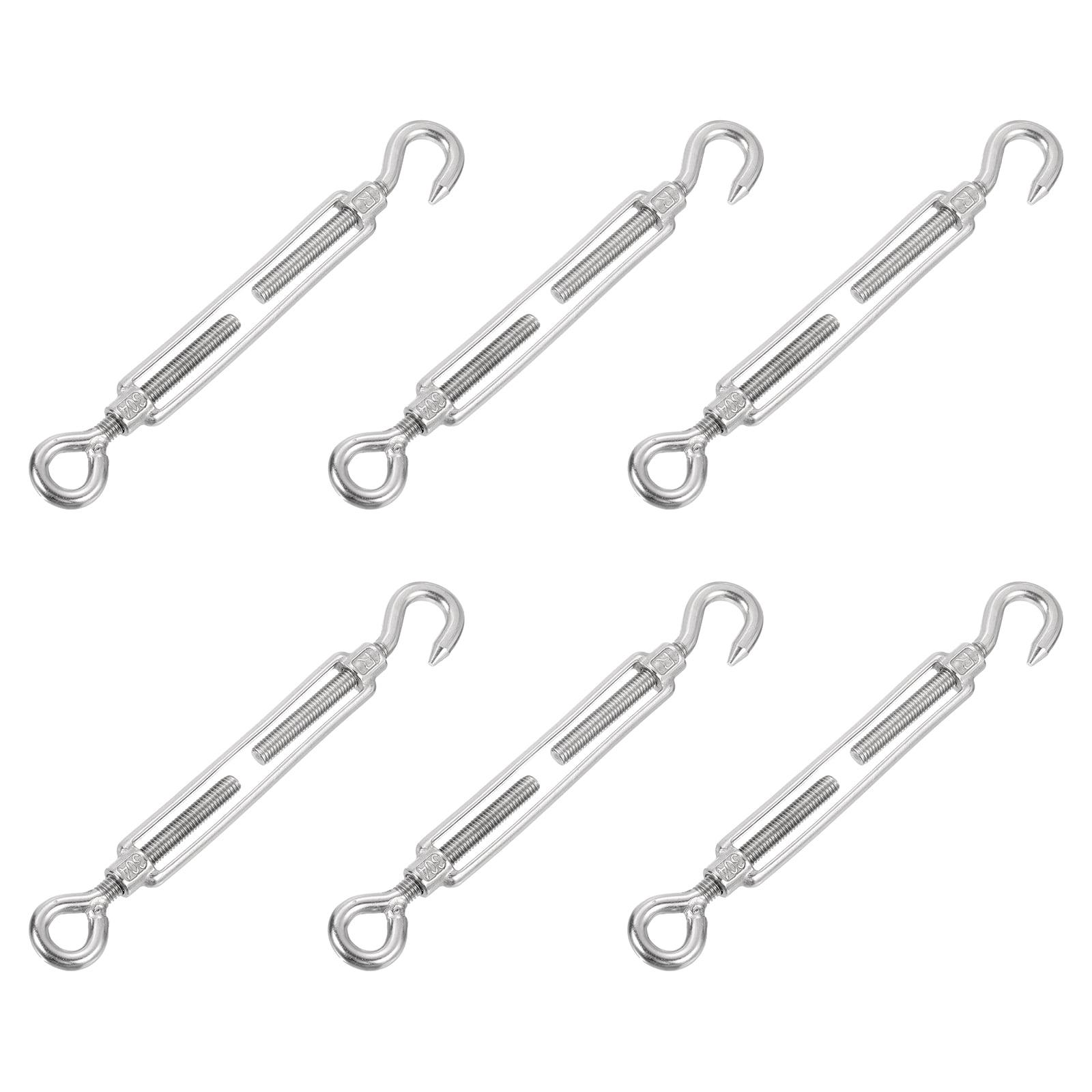 Uxcell 6 pack M8 Hook and Eye Turnbuckles Wire Rope Tension, 304 ...