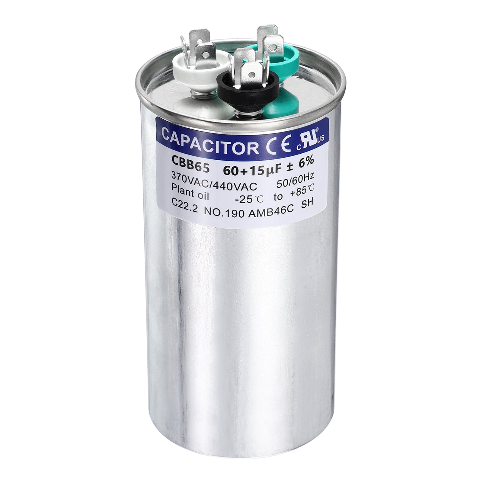 Uxcell 60+15MFD CBB65 Run Start Capacitor 60+15uF, 370/440V Round AC ...