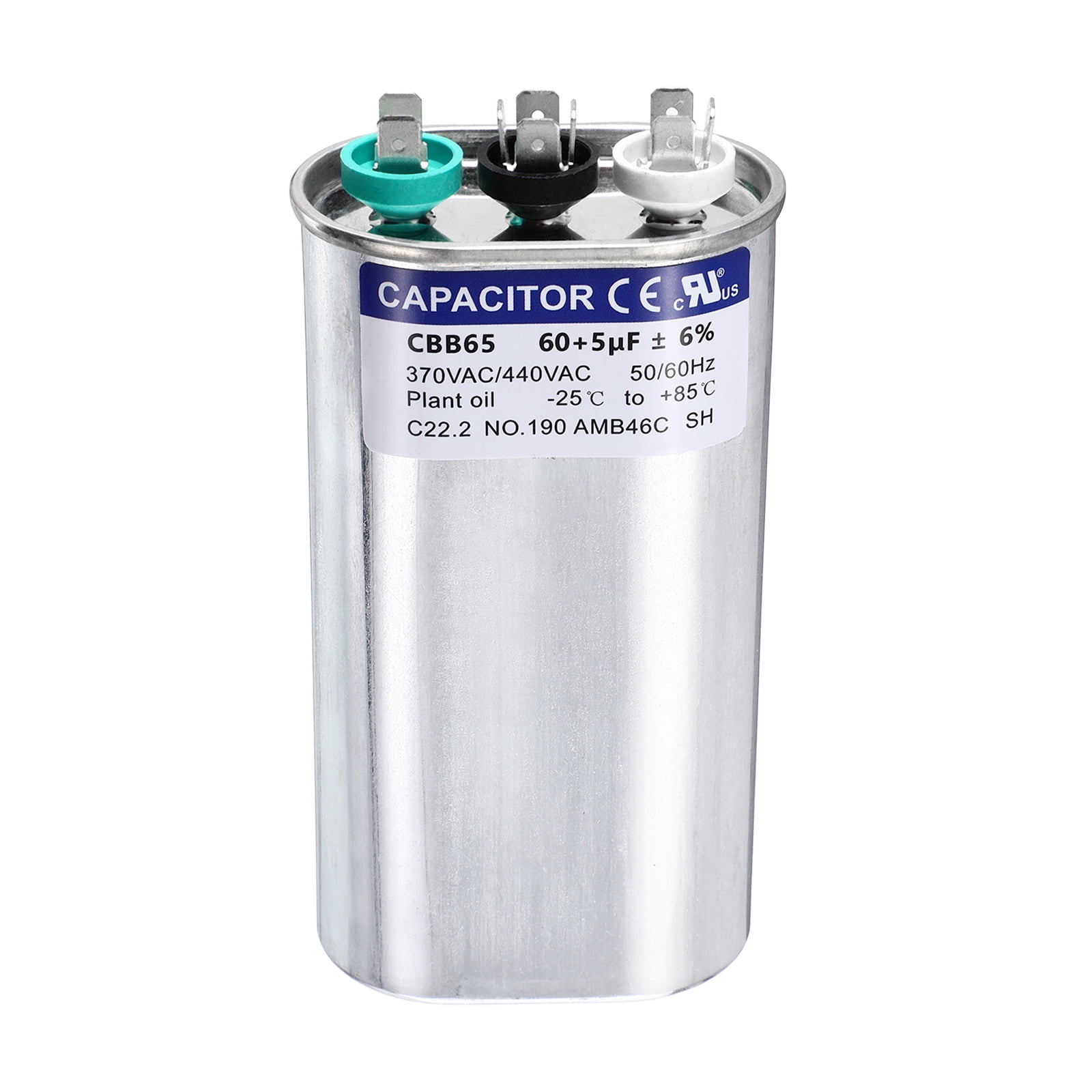 Uxcell 60+5MFD CBB65 Run Start Capacitor 60+5uF, 370/440V Oval AC Capacitor for AC Motor Run ...