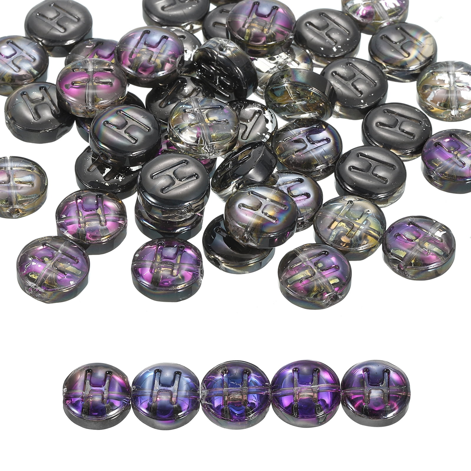 Uxcell 60 Pack Glass Letter Beads, 10mm Flat Round Alphabet Letter ...
