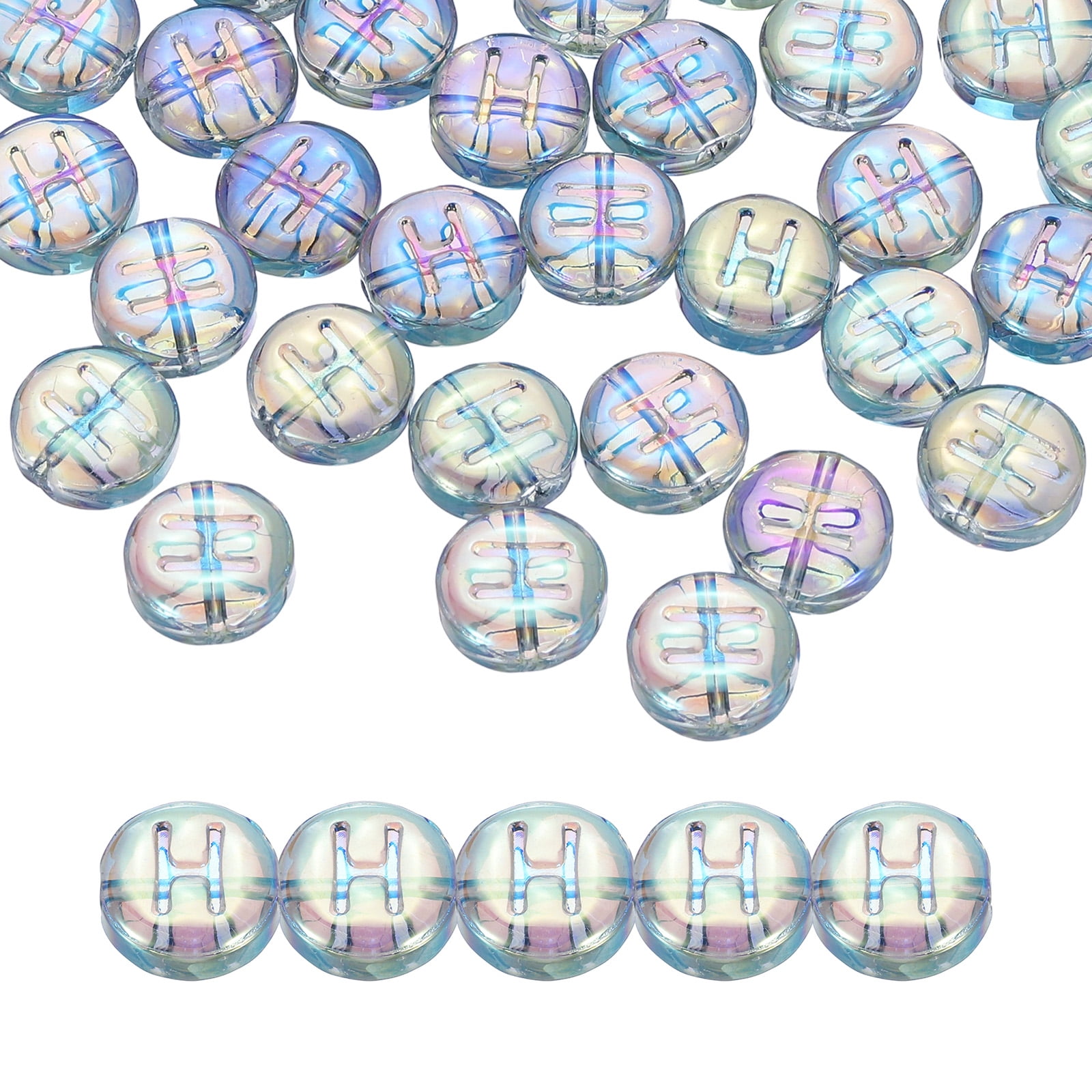 Uxcell 60 Pack Glass Letter Beads, 10mm Flat Round Alphabet Letter ...