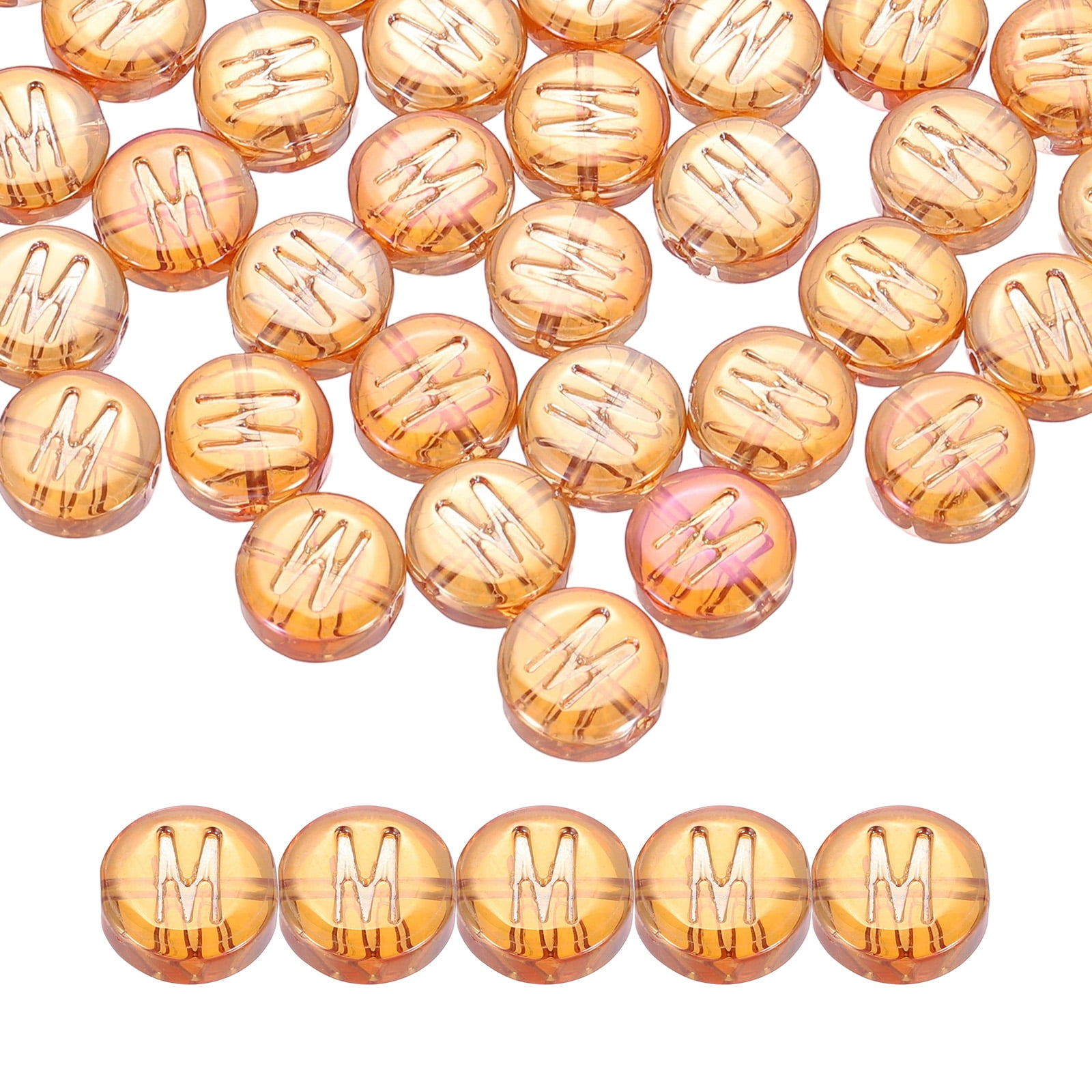 Uxcell 60 Pack Glass Letter Beads, 10mm Flat Round Alphabet Letter ...