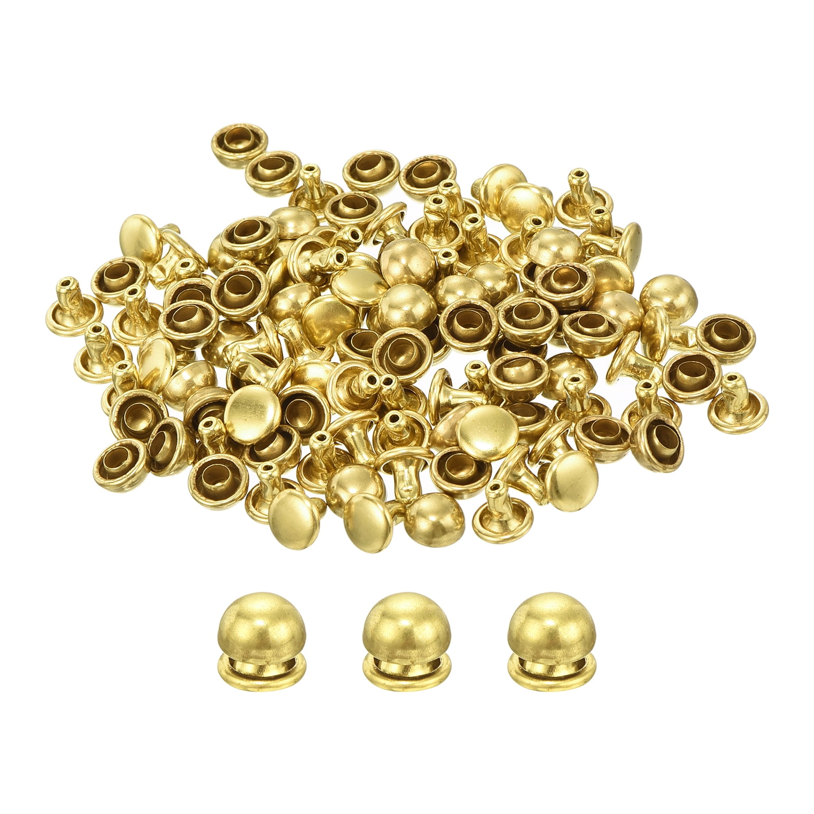 Uxcell 60 Set Round Studs Rivet, 6x4mm Brass Mushroom Shape Leather ...