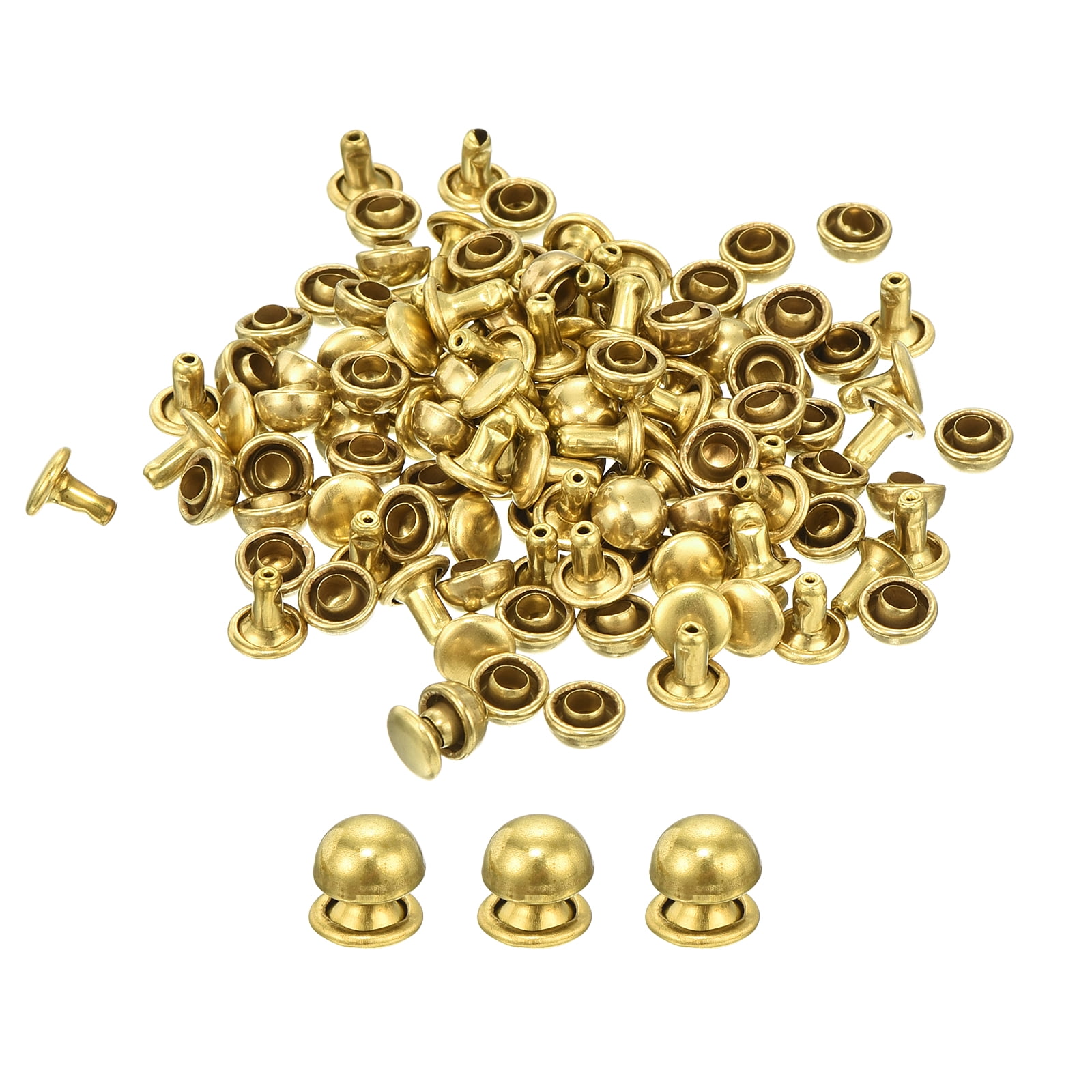 Uxcell 60 Set Round Studs Rivet, 6x5mm Brass Mushroom Shape Leather ...
